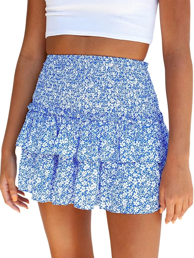 Amazon.com: Yimoon Women's Summer High Waist Layered Ruffle Mini Skirt ...