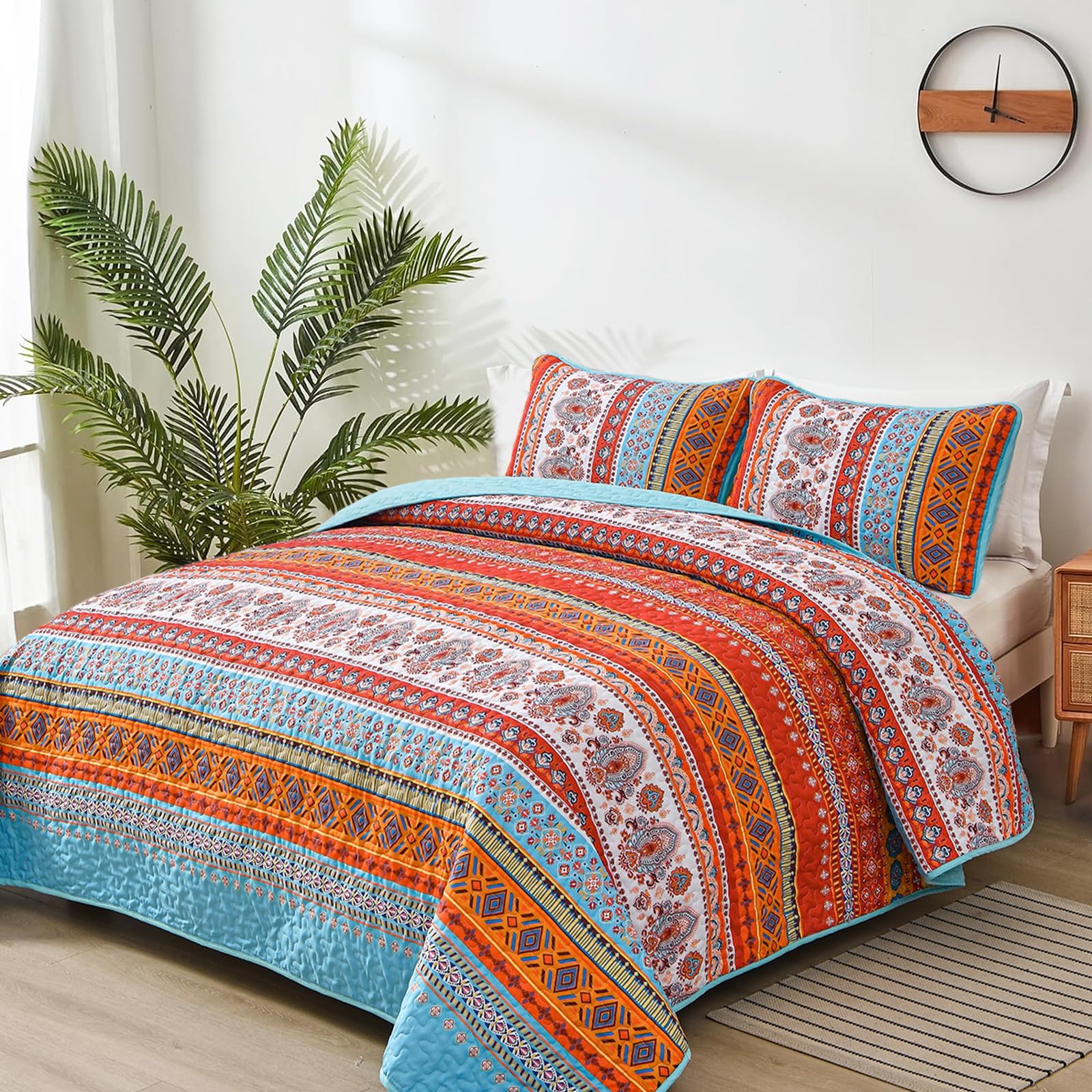 Amazon.com: Boho Bohemian Quilt Set with Shams Geometric Pattern ...