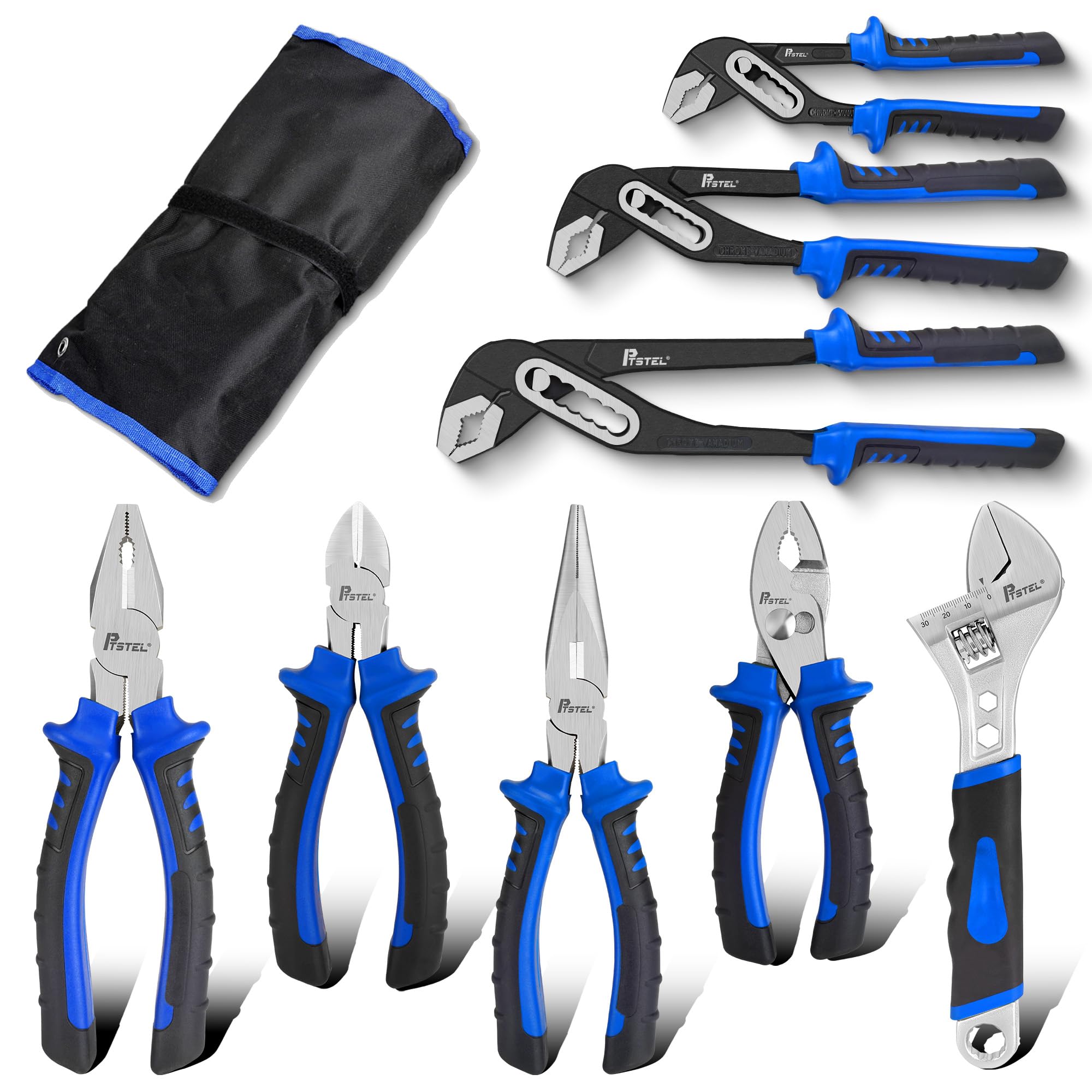 PTSTEL 8-Piece Pliers Set with Rolling Pouch - 12", 10", 8" Groove ...