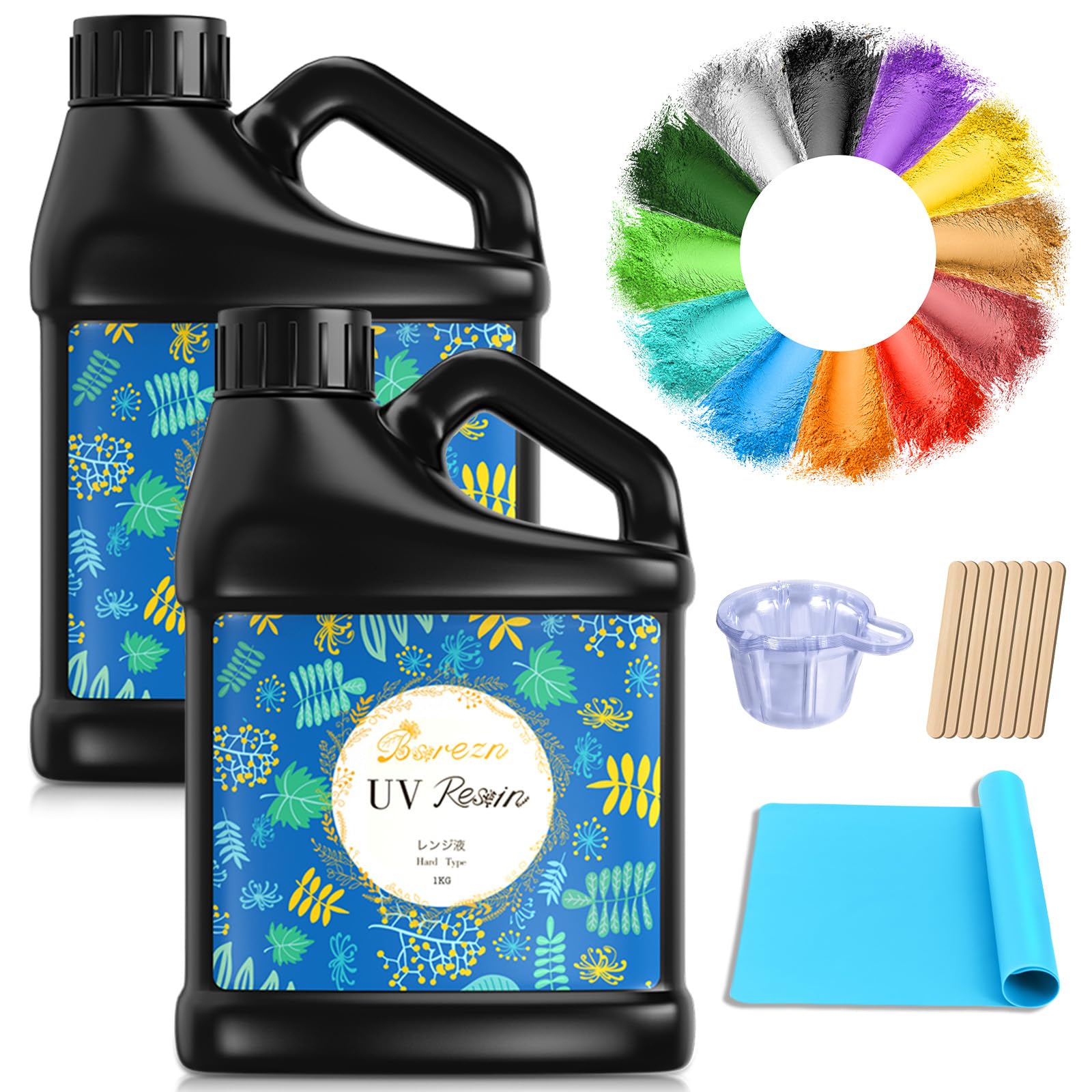 Amazon.com: Bsrezn 2000g UV Resin Hard with Mica Powders of 12 Colors ...