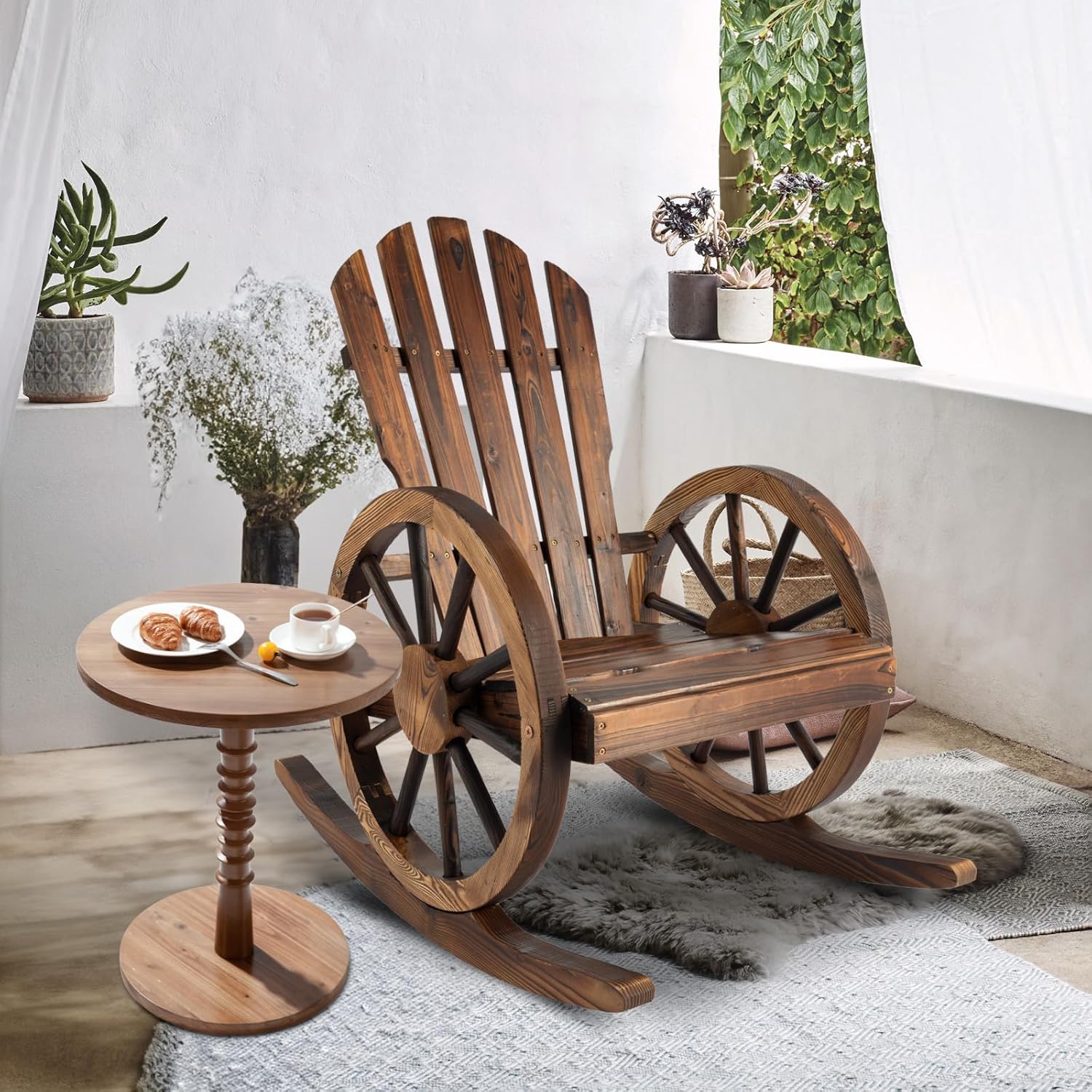Amazon.com: FURNDOOR Outdoor Rocking Chairs with Table - Wooden Rocker ...