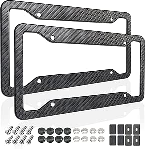 Amazon.com: ZXFOOG Carbon Fiber License Plate Frames- 2 Pack Black Aluminum Front & Rear Auto ...