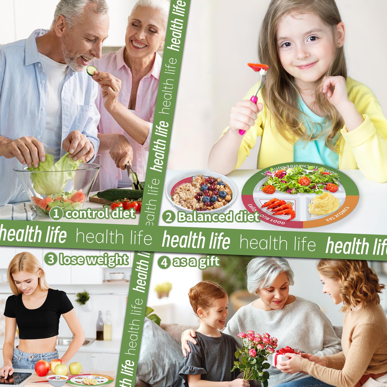 Snapklik.com : Viynran 4 Pcs Portion Control Plates & Bowls Set