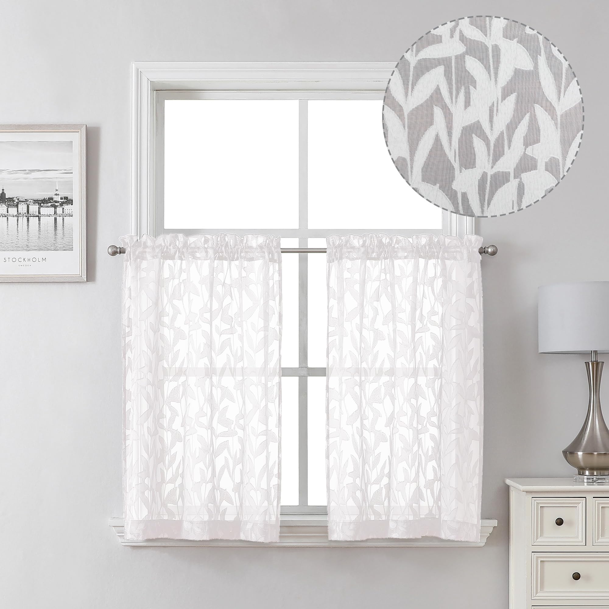 Amazon.com: Lecloud Leia 36 Inch White Sheer Curtains Tiers 2 Pieces ...