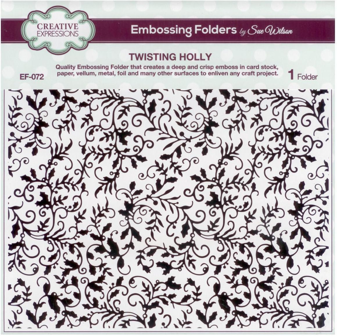 Amazon.com: Sue Wilson EF-072 Embossing Folder 8 x 8 - Twisting Holly ...