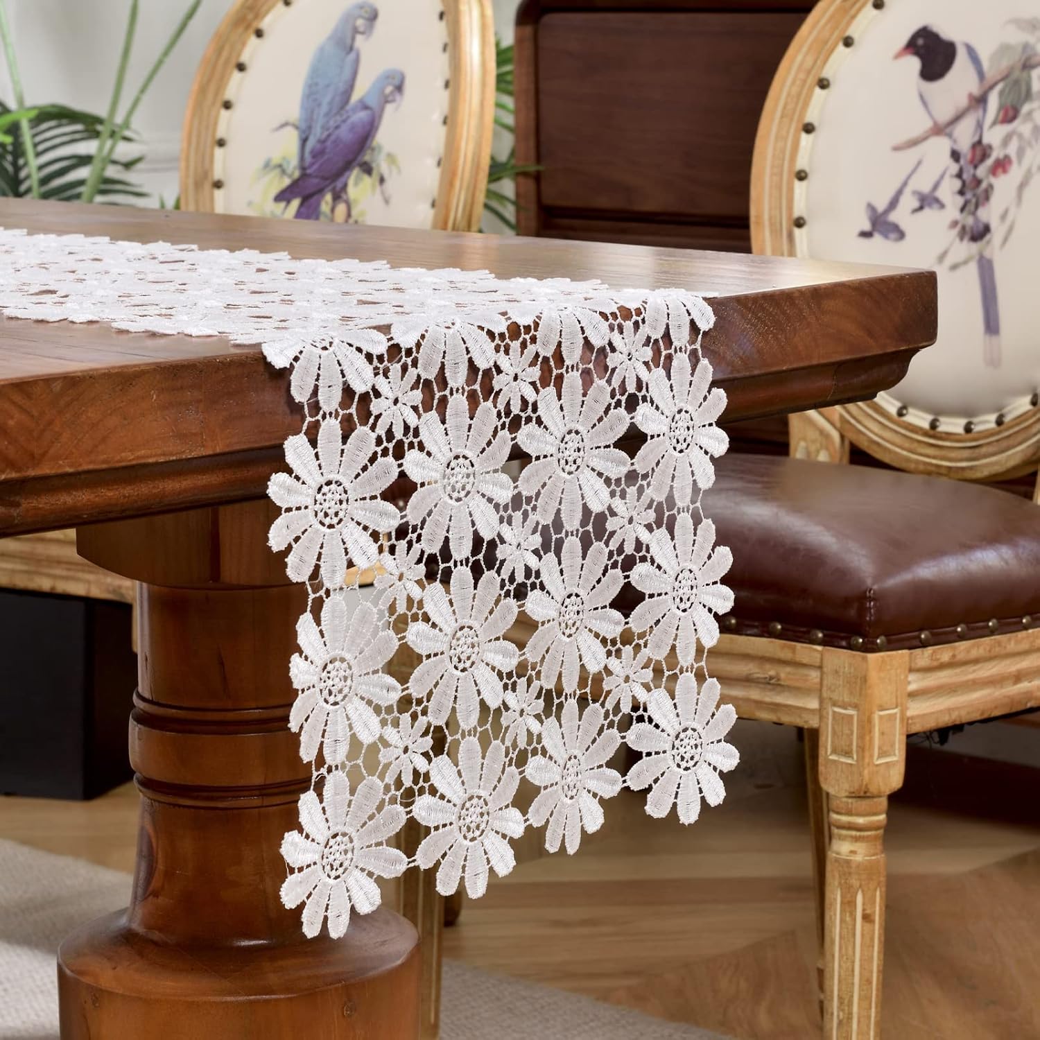 Amazon.com: Vetableclothlve White Lace Table Runner, Summer Daisy ...