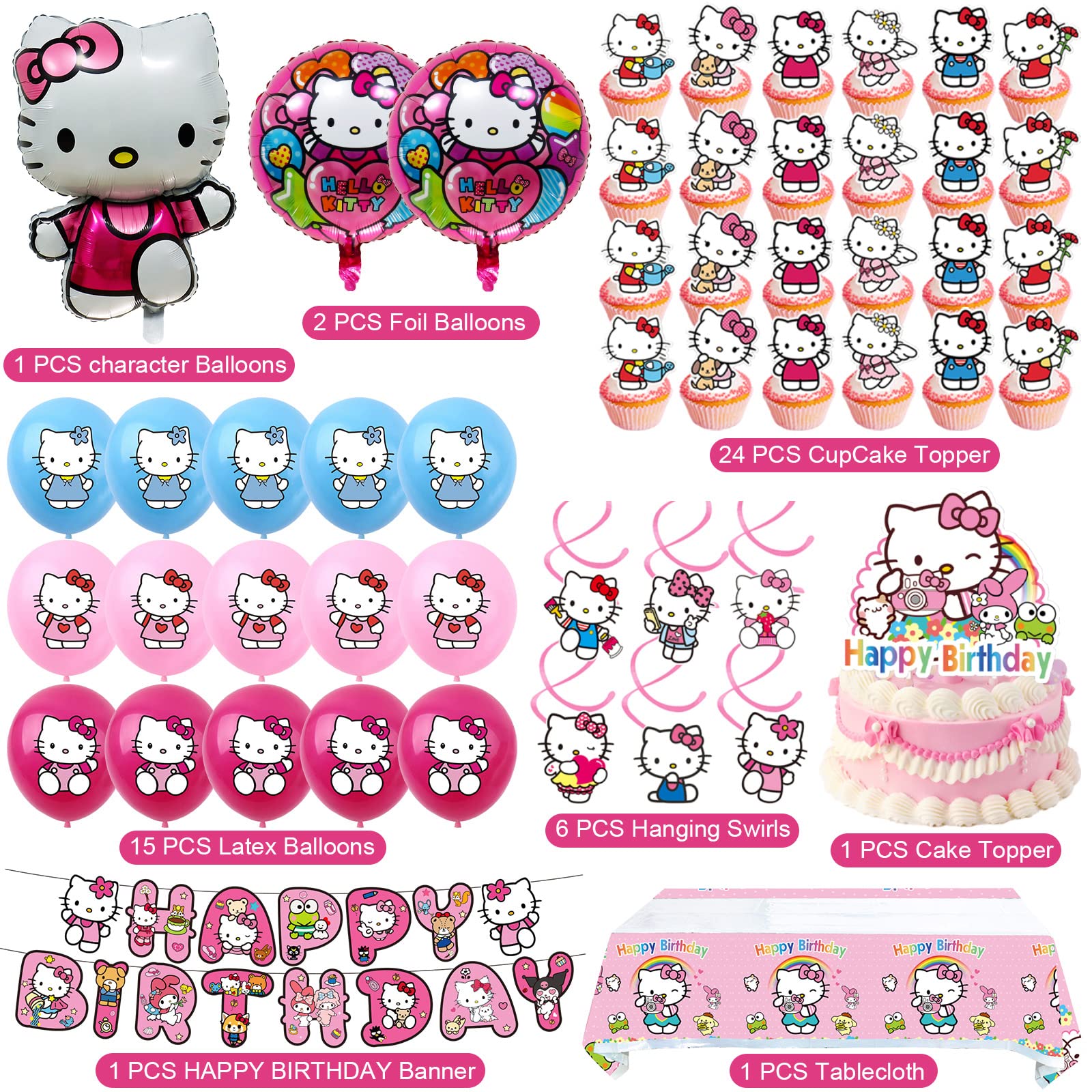 Snapklik.com : Kitty Birthday Party Supplies, Party Decorations Set ...
