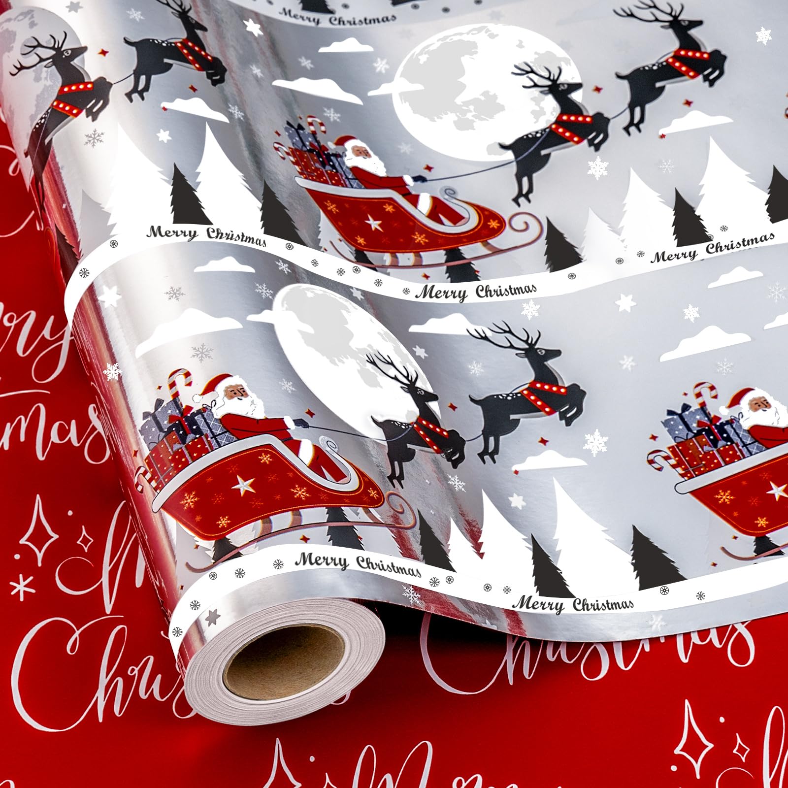 MAYPLUSS Reversible Christmas Wrapping Paper - 17 Inch X 33 Feet ...