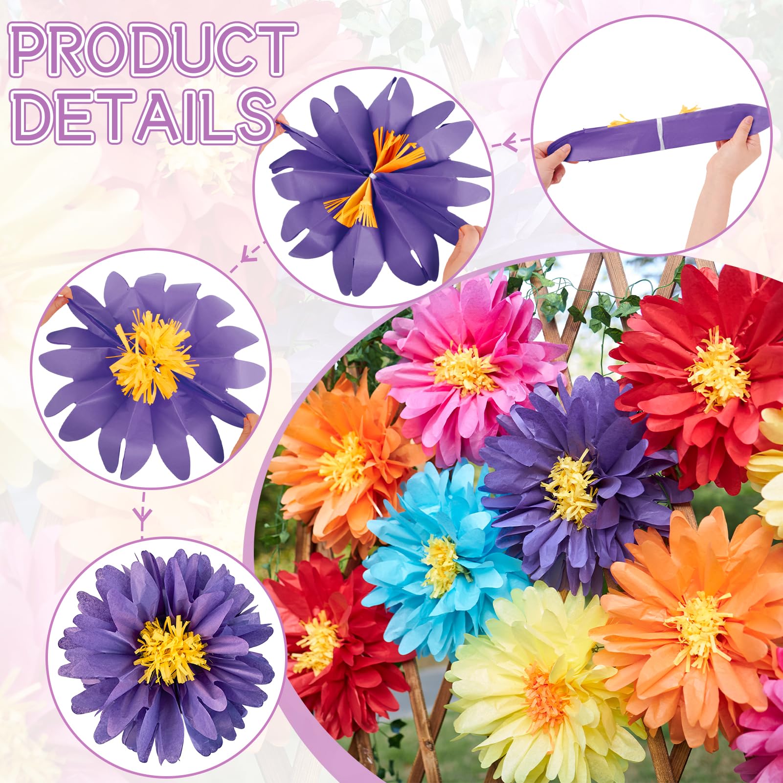 Pastel Classroom Decor 12-Pack Daisy Tissue Pom Poms - Colorful Hanging ...