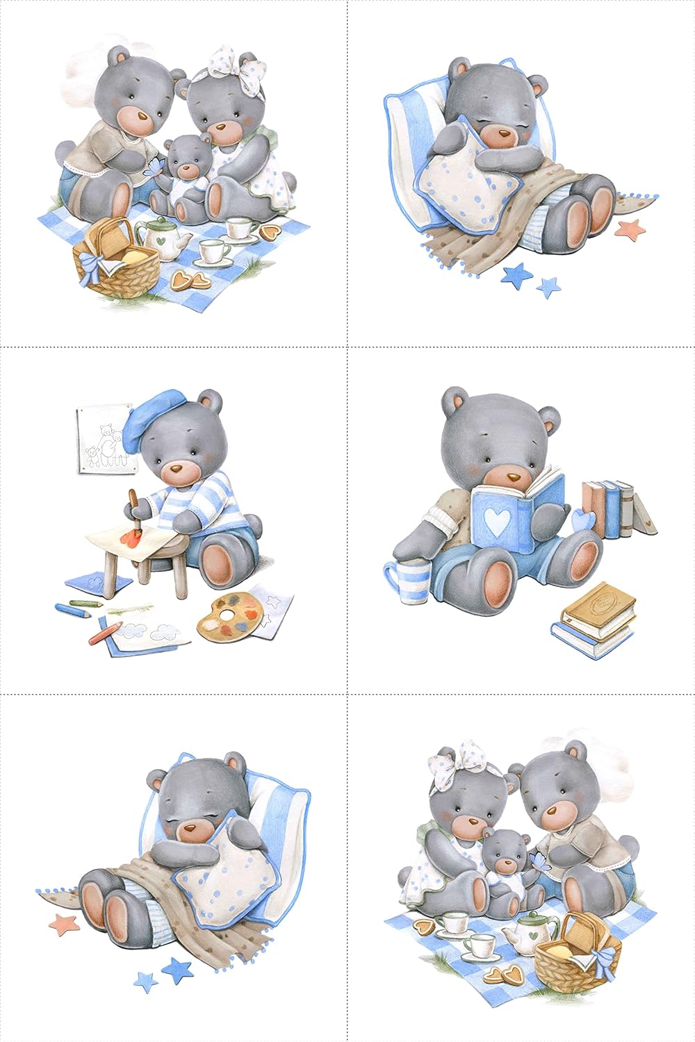 Amazon.com: Baby Bear Fabric Panel Set (6 Panels), Quilting Panels ...