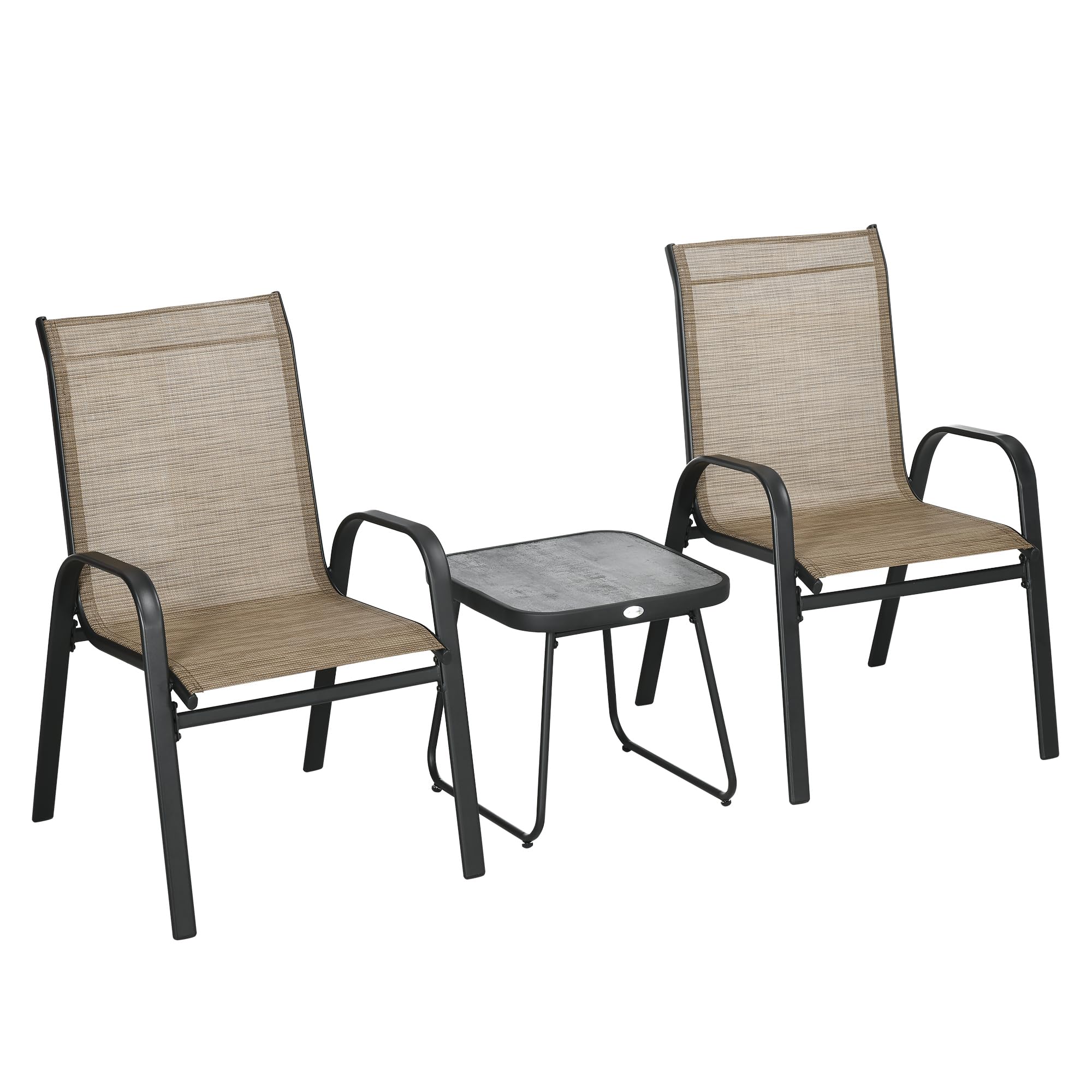 Outsunny 3 Pieces Outdoor Bistro Set, Patio Stackable Armchairs with ...