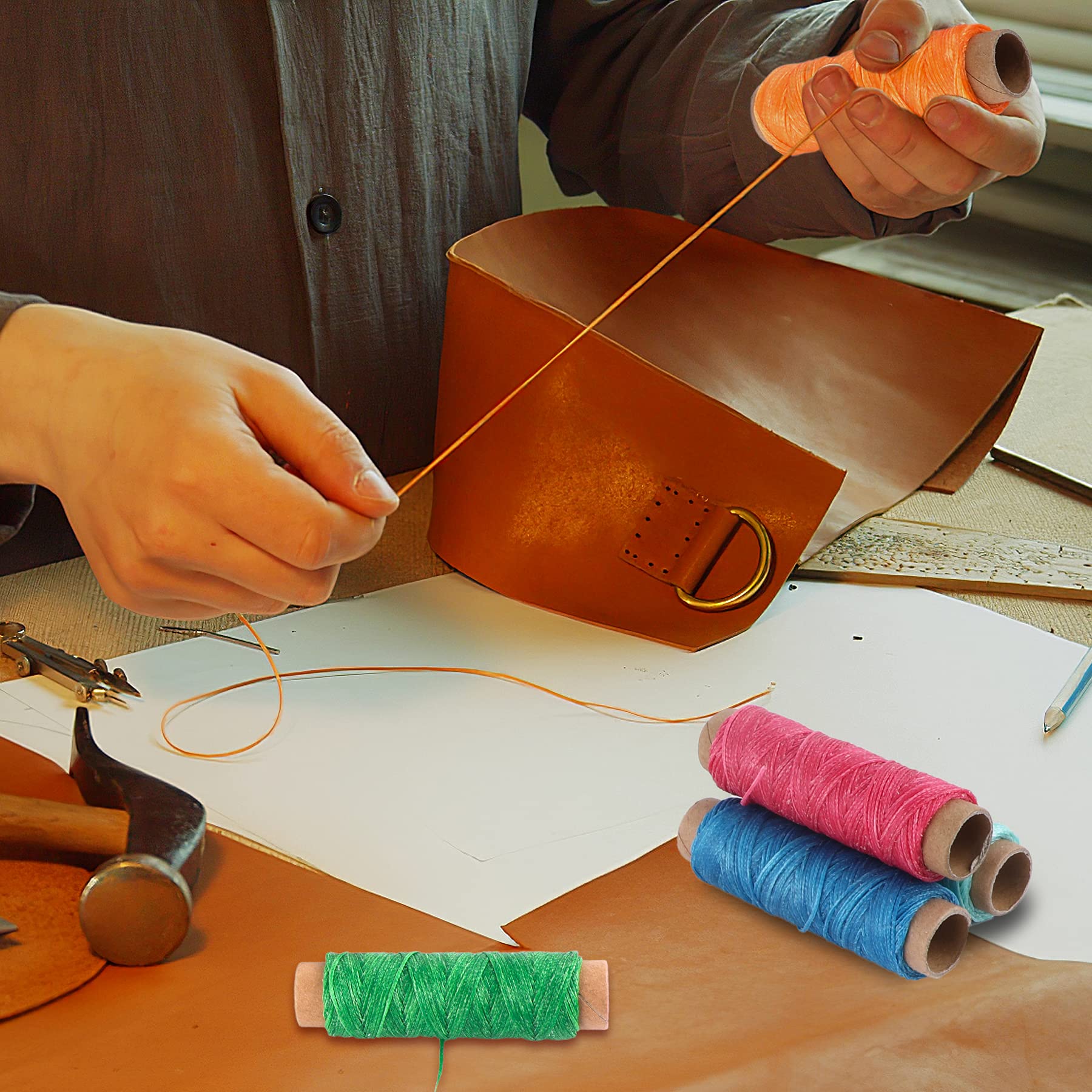 Snapklik.com : JANYUN 264 Yards 150D Leather Sewing Waxed Thread Cord ...