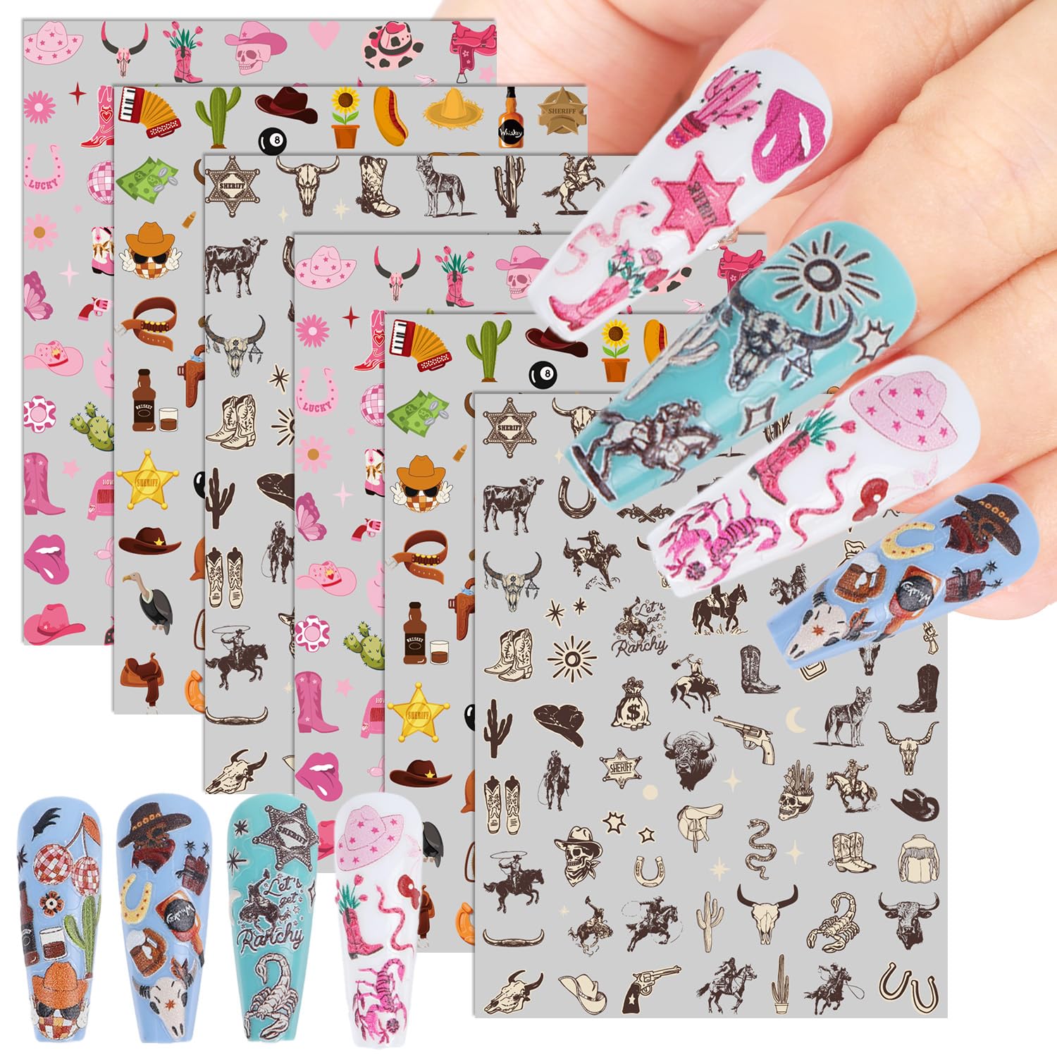Amazon.com: Keluna Western Nail Art Stickers - 6 Sheets Cowboy Cowgirls ...