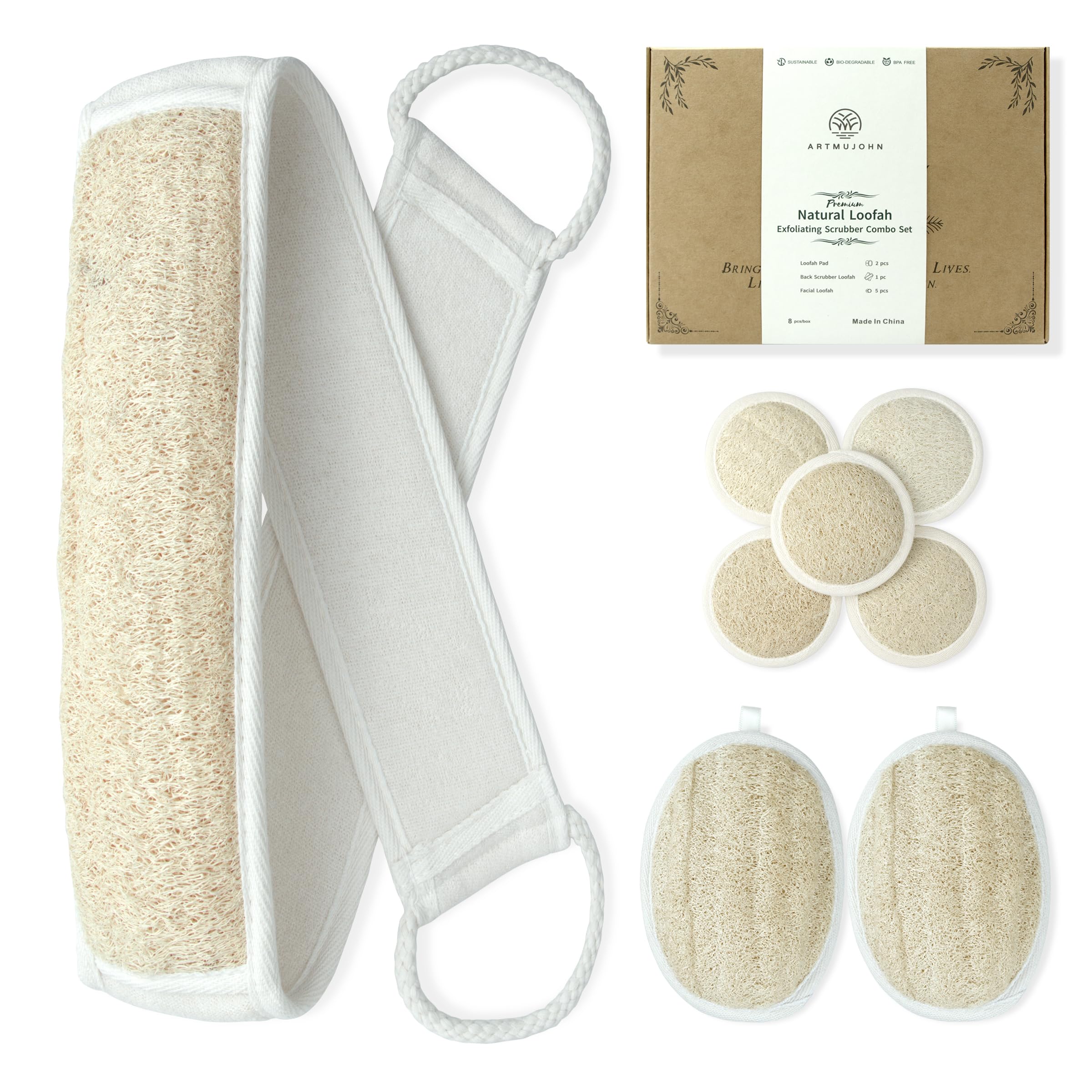Amazon.com: ARTMUJOHN Premium Natural loofah exfoliating Scrubber Combo ...