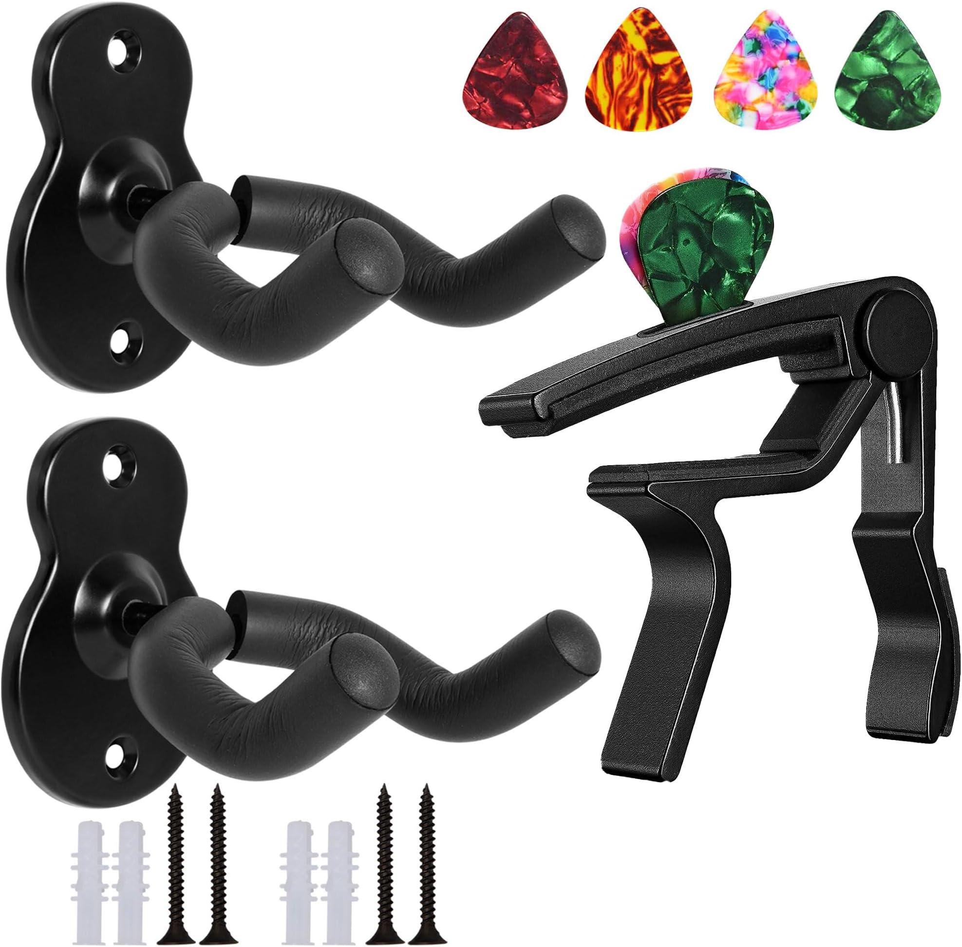 Amazon.com: Guitar Wall Mount Hanger 2 Pack Hook Acoustic Electric Bass ...