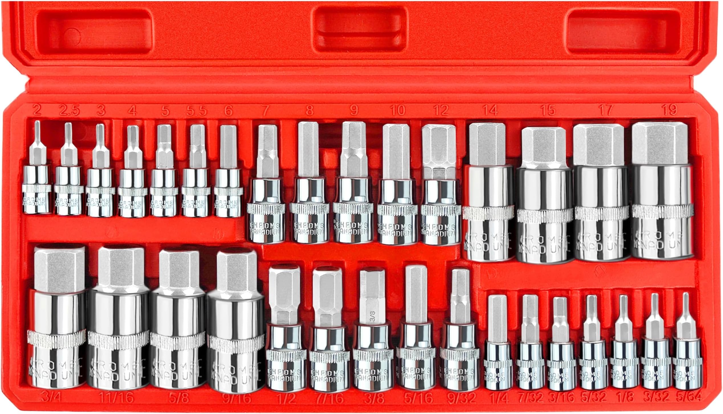Bates- Hex Bit Socket Set, 32 Pieces Set with Case, 1/4", 3/8", & 1/2 ...
