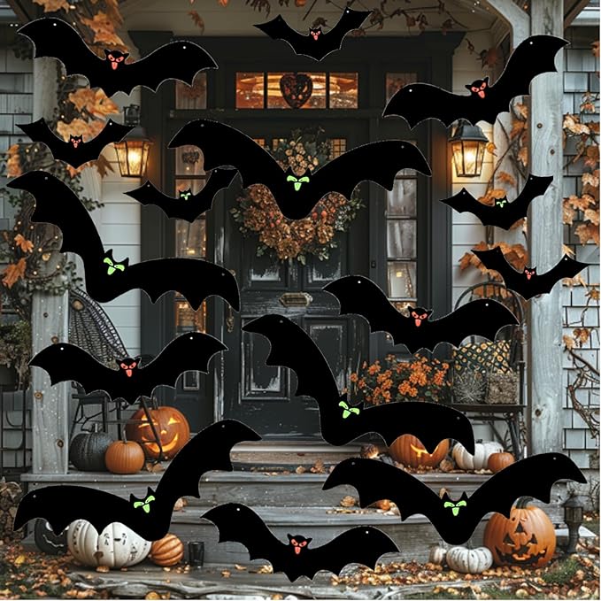 Amazon.com : Halloween Decorations Outdoor,15 Pcs Hanging Bats ...