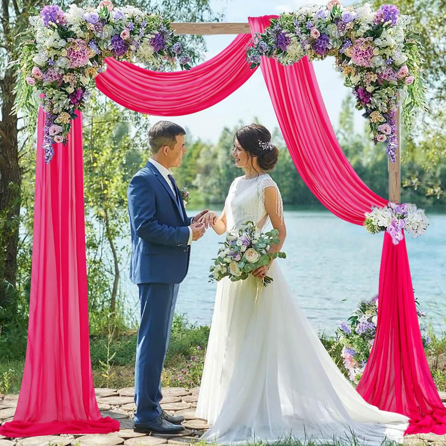 Amazon.com: Wedding Arch Draping Fabric,2 Panels 18FT Hot Pink Sheer ...
