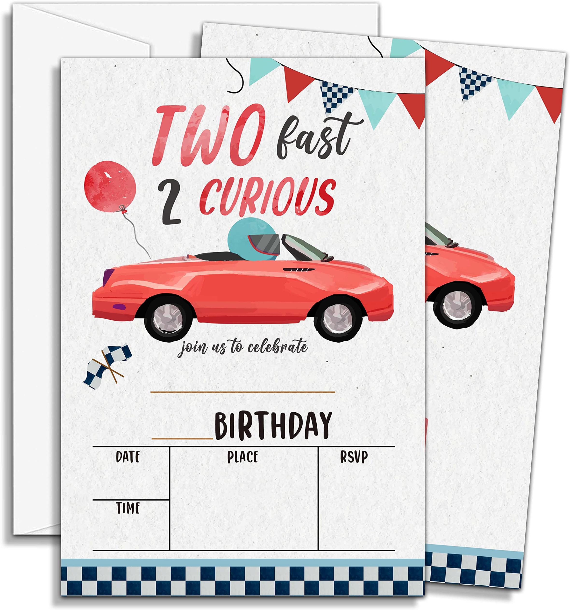Amazon.com : DOQPO Two Fast Birthday Invitations, Race Car Party ...