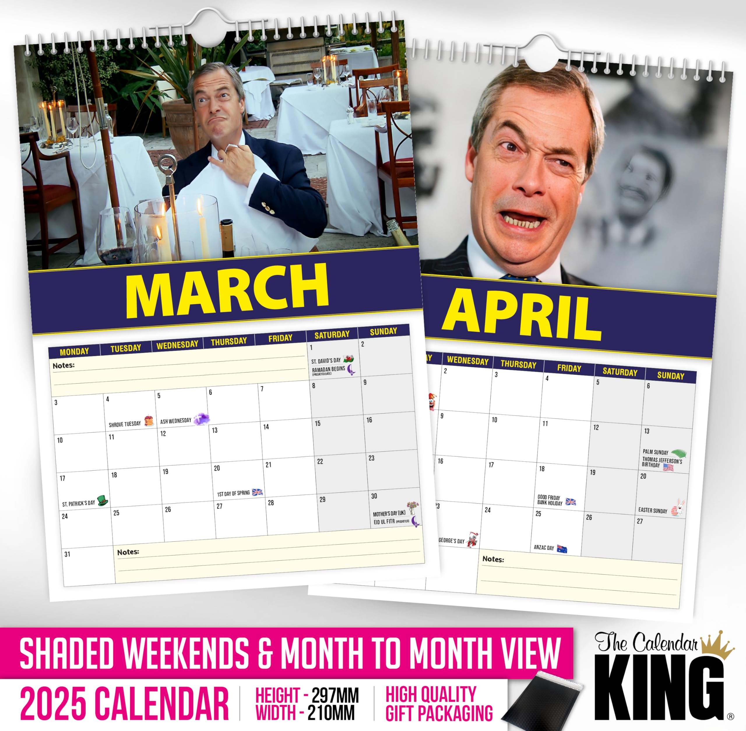 The Calendar King // Nigel Farage – 2025 Wall Calendar (Full Colour, A4 ...