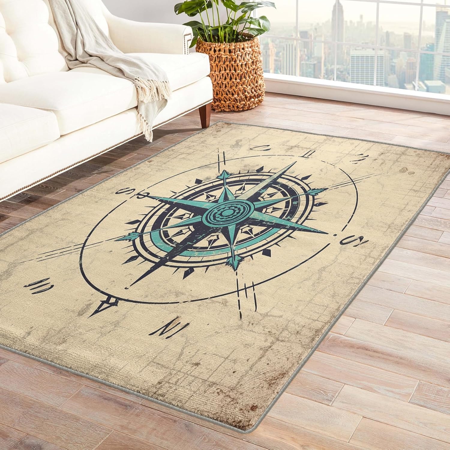 Amazon.com: Vintage Nautical Compass Rug, 4x6 Rug, Washable Rugs for ...