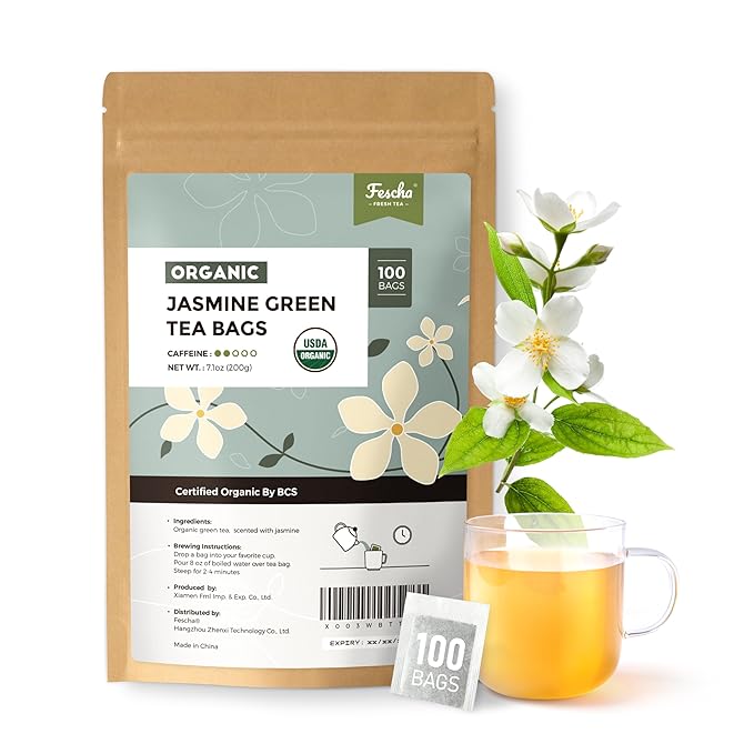 Amazon.com : Fescha Organic Jasmine Green Tea Bags Flower-scented Tea ...