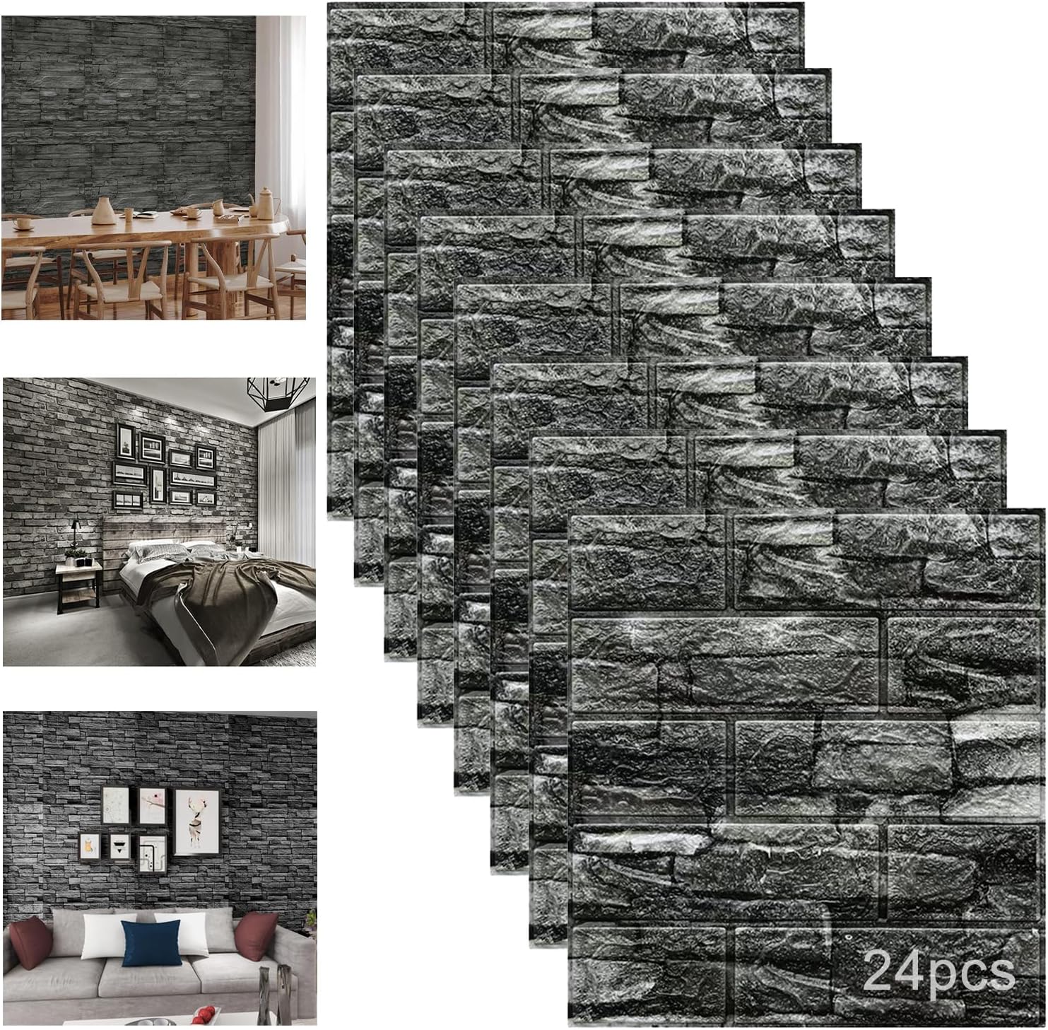 24 PCS Panel Decorativo 3D para Pared, Pantalla Ladrillos para Pared ...