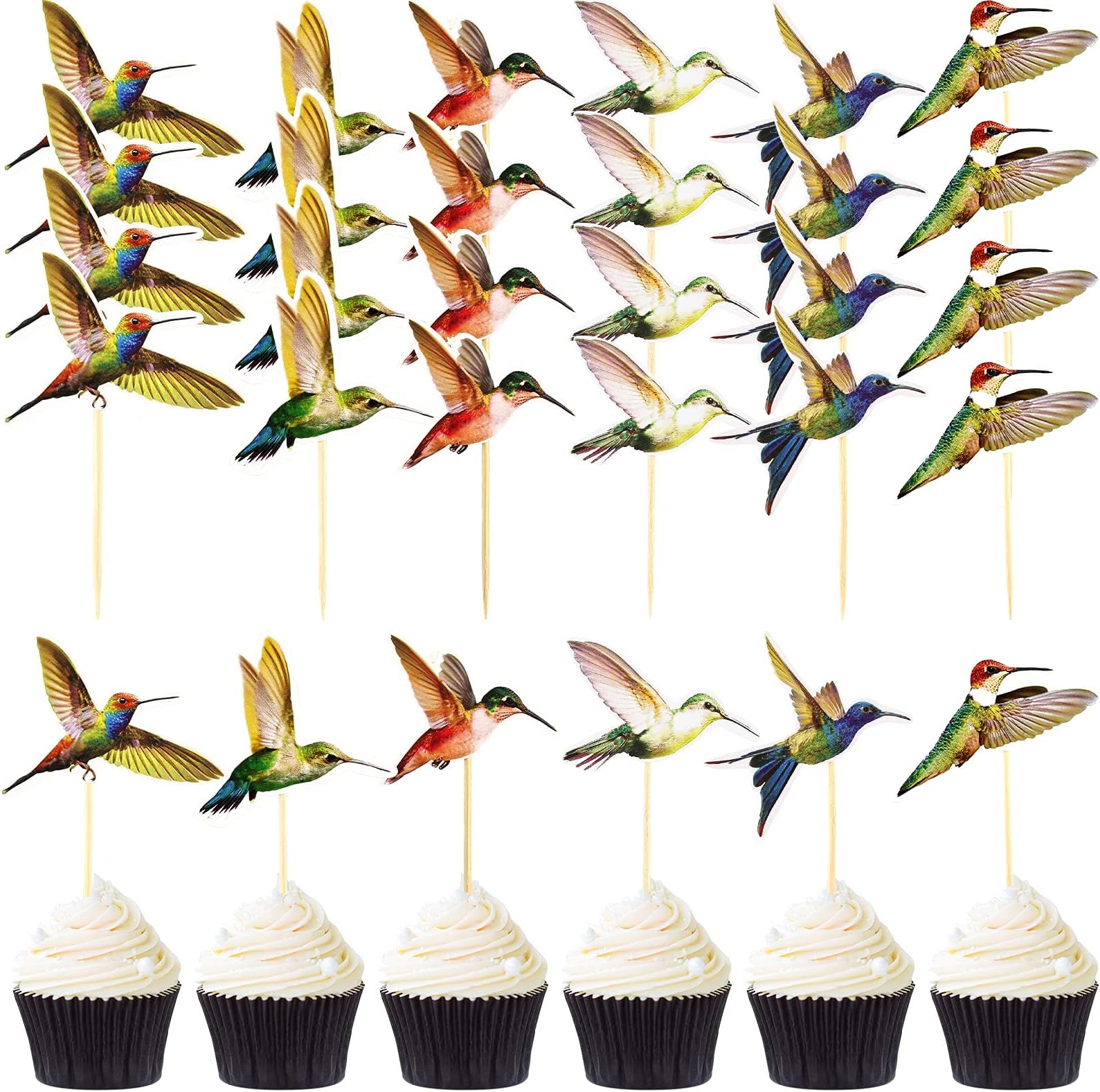 Amazon.com: 24 Pieces Hummingbird Cupcake Topper Hummingbird Cake Bird ...
