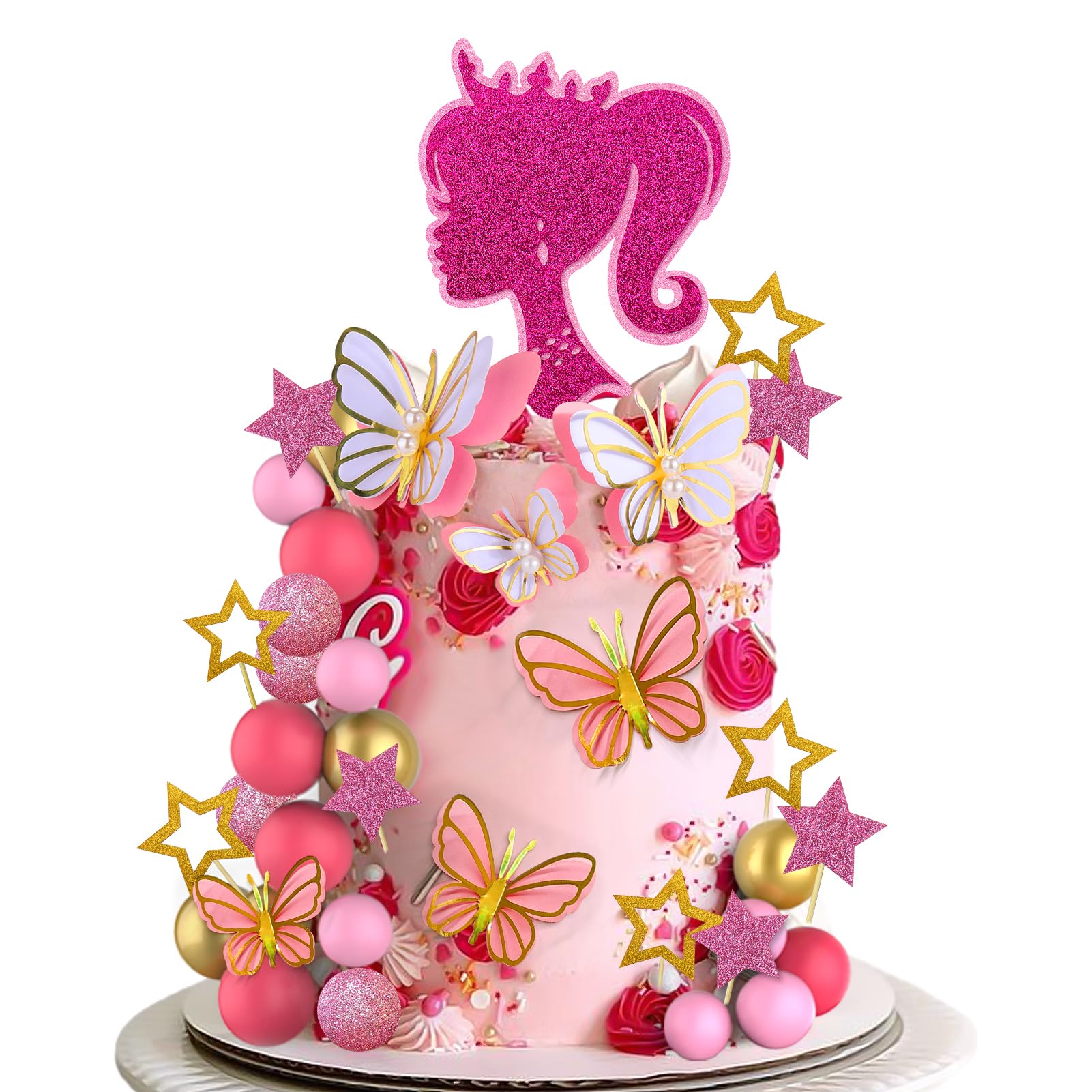 Snapklik.com : 35 PCS Hot Pink Girl Cake Topper, Cake Decorations