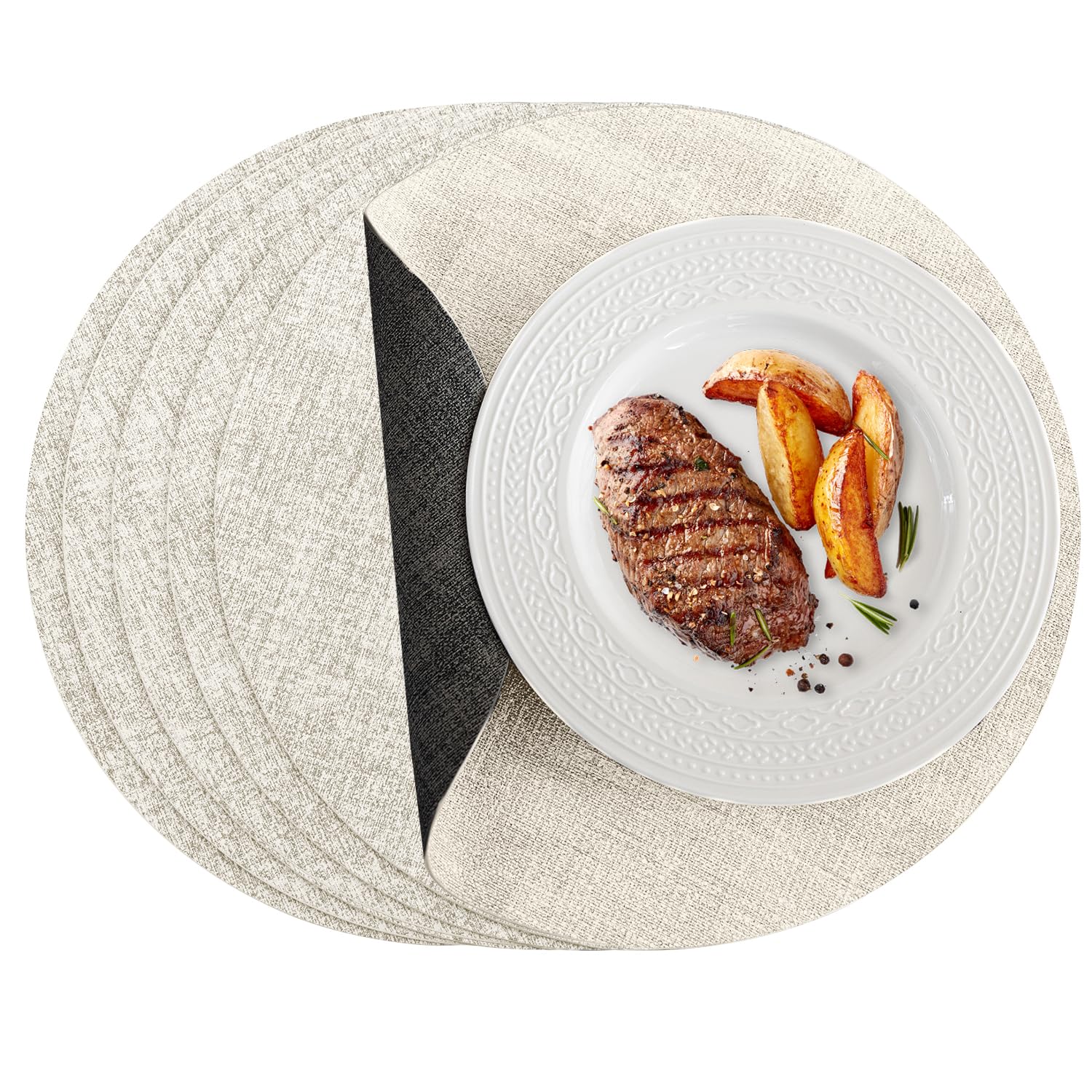 Romanstile Round Placemats Set of 6, Reversible Faux Leather Table ...