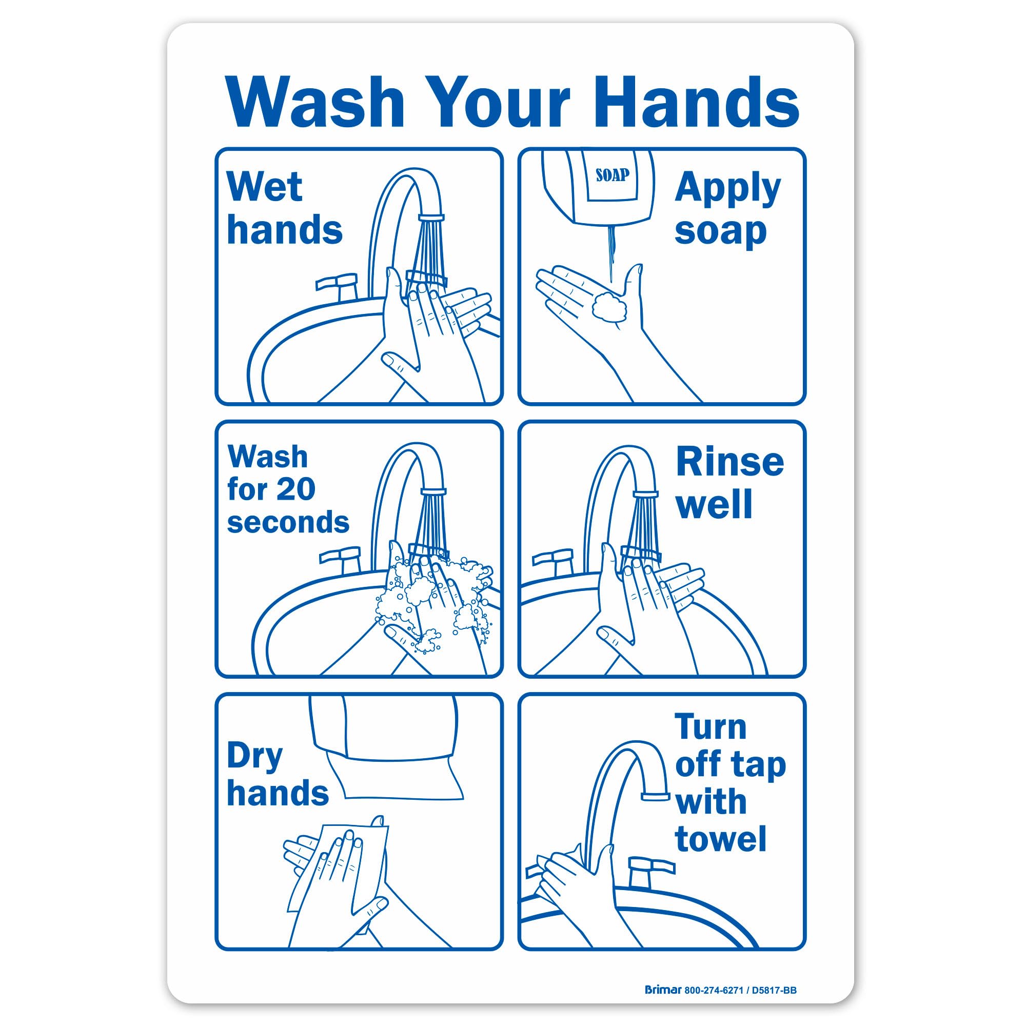 Amazon.com: Brimar - 7" x 10" - Wash Your Hands Instructions Sign - 3.5 ...