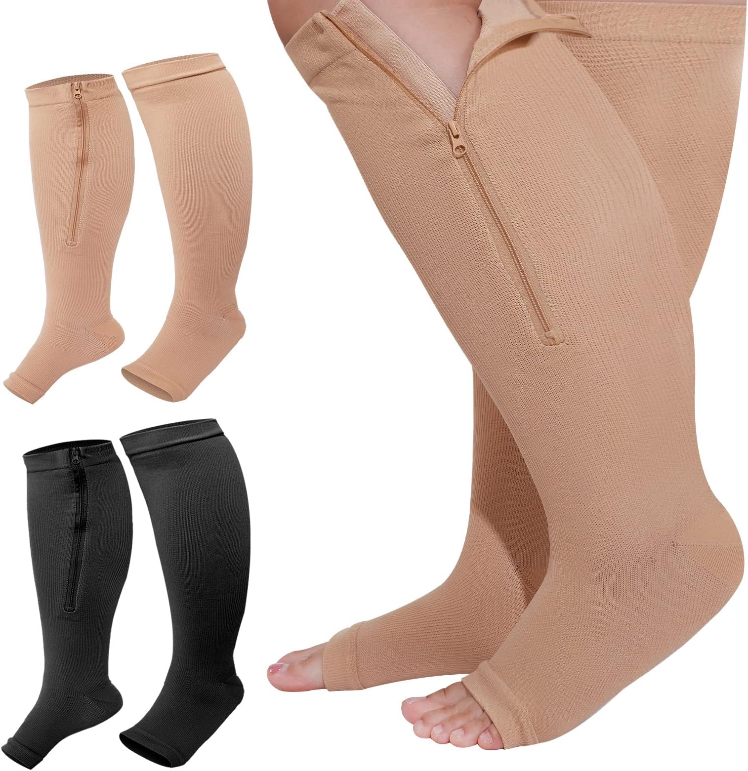 Amazon.com: Bacophy 2 Pairs Medical Zipper Compression Socks 15-20 mmHg ...