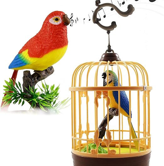 Amazon.com: Haktoys Bird in Cage, Realistic Chirping Bird Toy, Sound ...