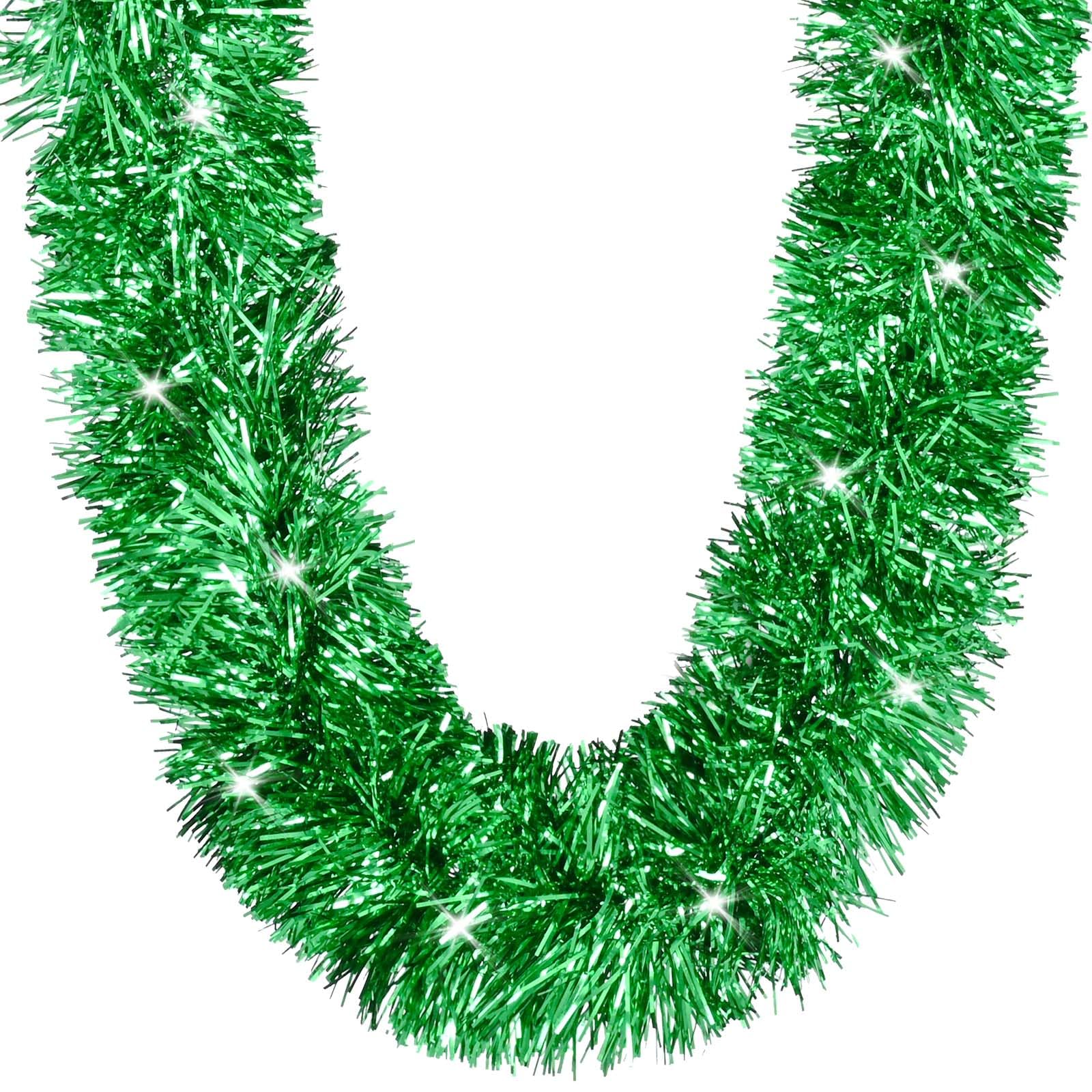 Amazon.com: 2 Pcs Christmas Tinsel Garland, 65.6 FT Shiny Green Tinsel ...
