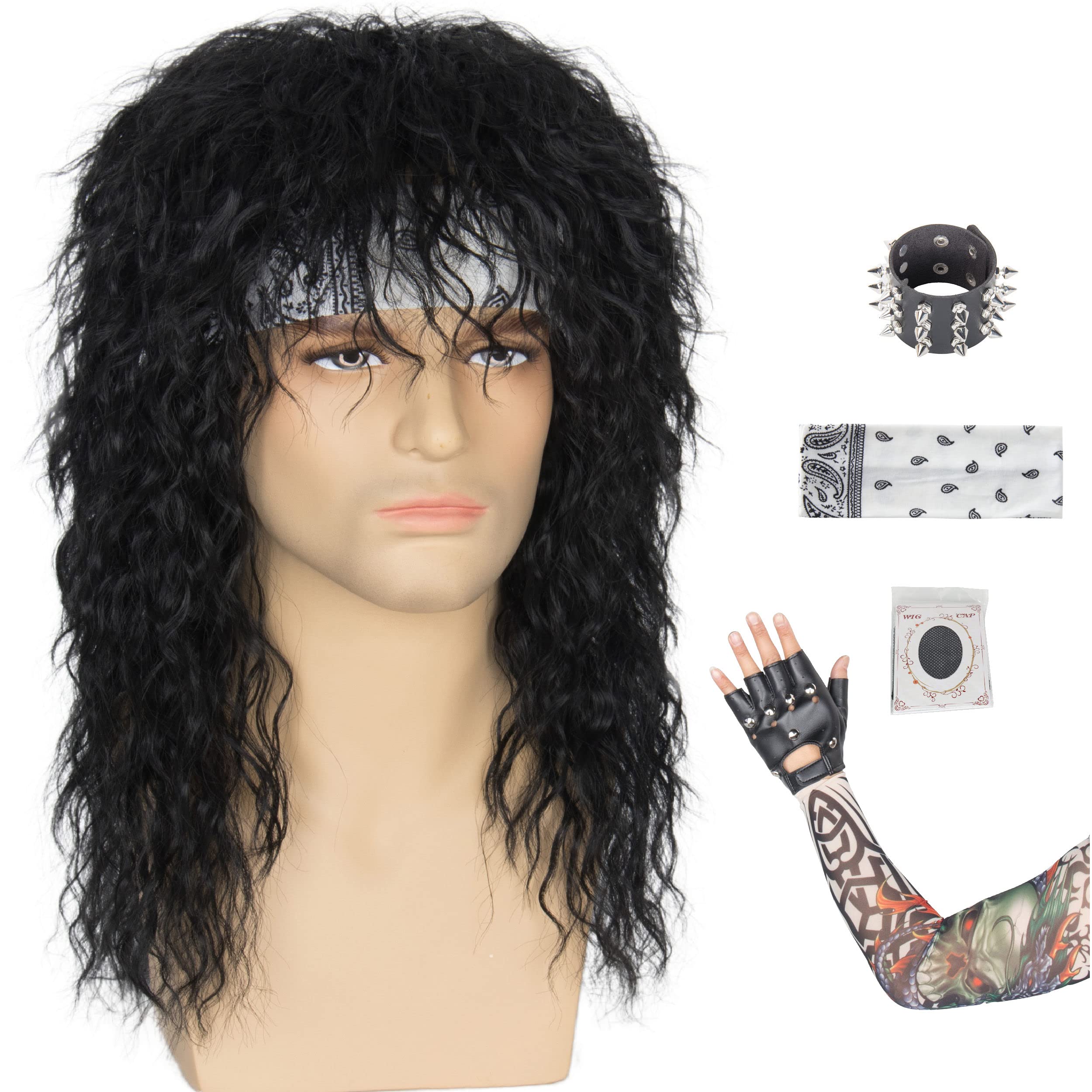 Amazon.com: M MISS U HAIR 70s 80s Wig for Men Long Black Rocker Costume ...