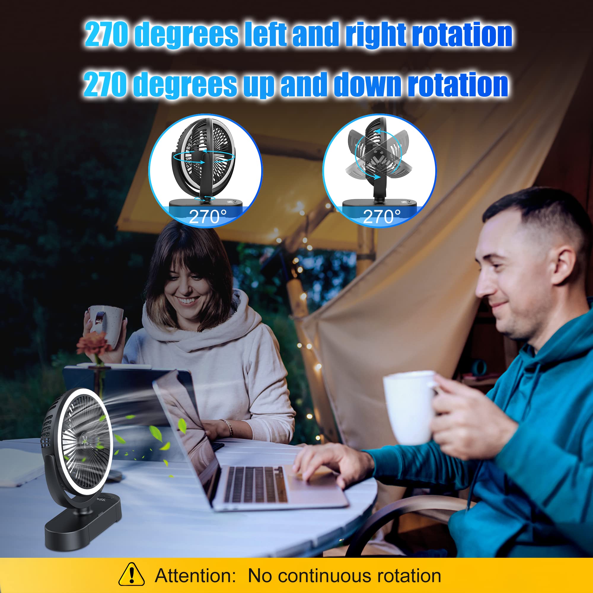 LICONIX Portable Fan, Camping Fan with LED Lantern, 10,000mAh 7 inch ...