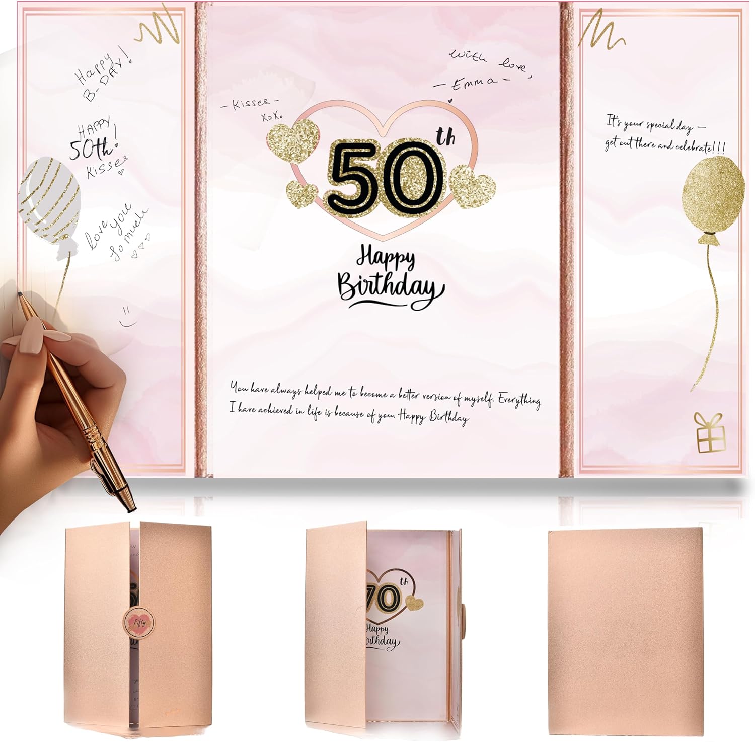 Amazon.com: DOUBLESHOOT 50th Birthday Guest Book Rose Gold Party Decorations for Women 12"x18 ...