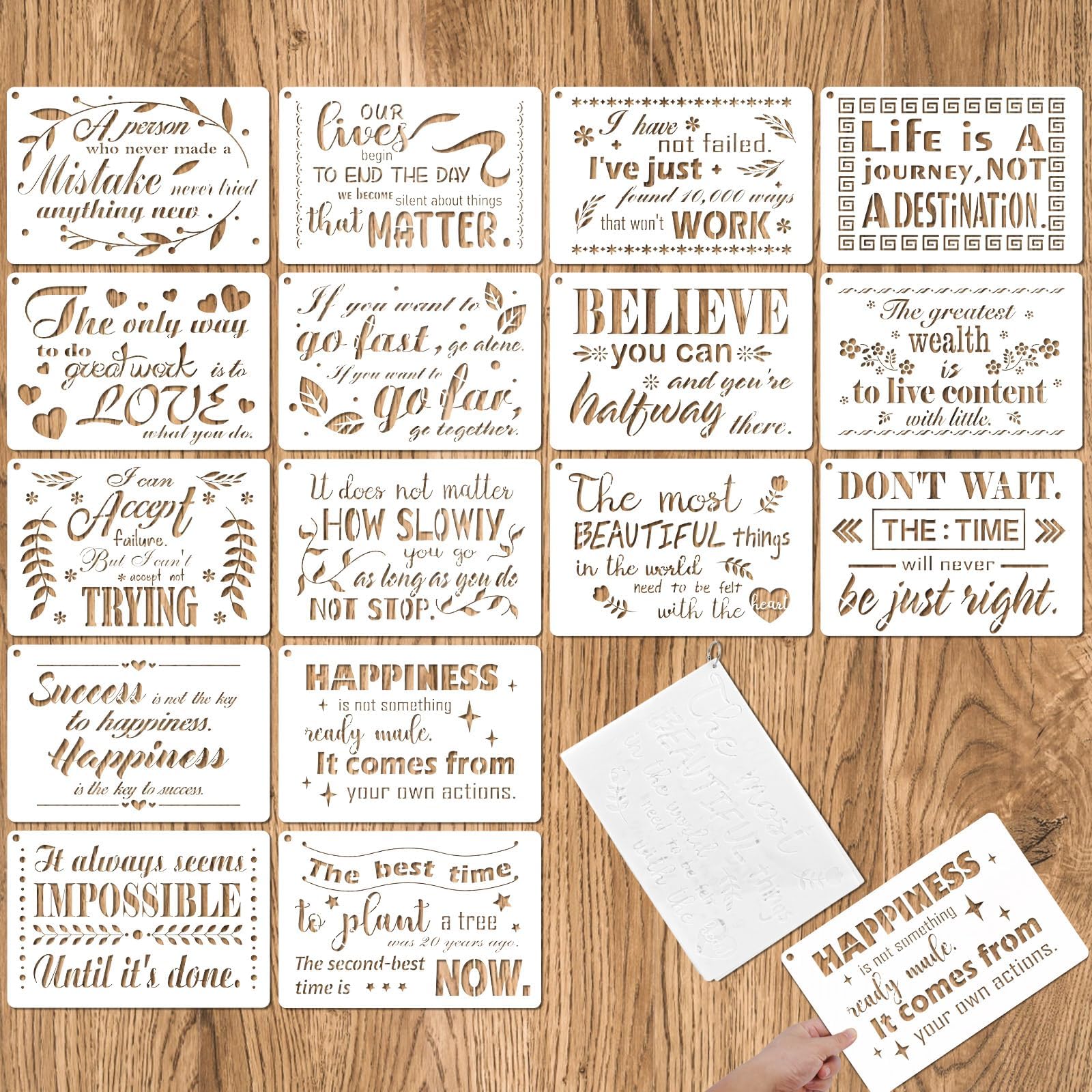 OOTSR 16Pcs Quotes Word Stencils for Painting, Large Reusable Plastic ...