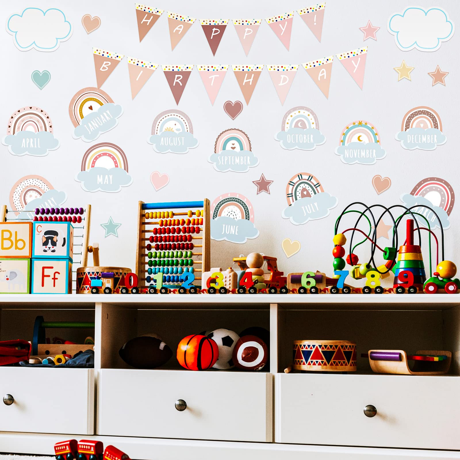 Buy 52 Pcs Birthday Bulletin Board Set Rainbow Bulletin Board Decor ...