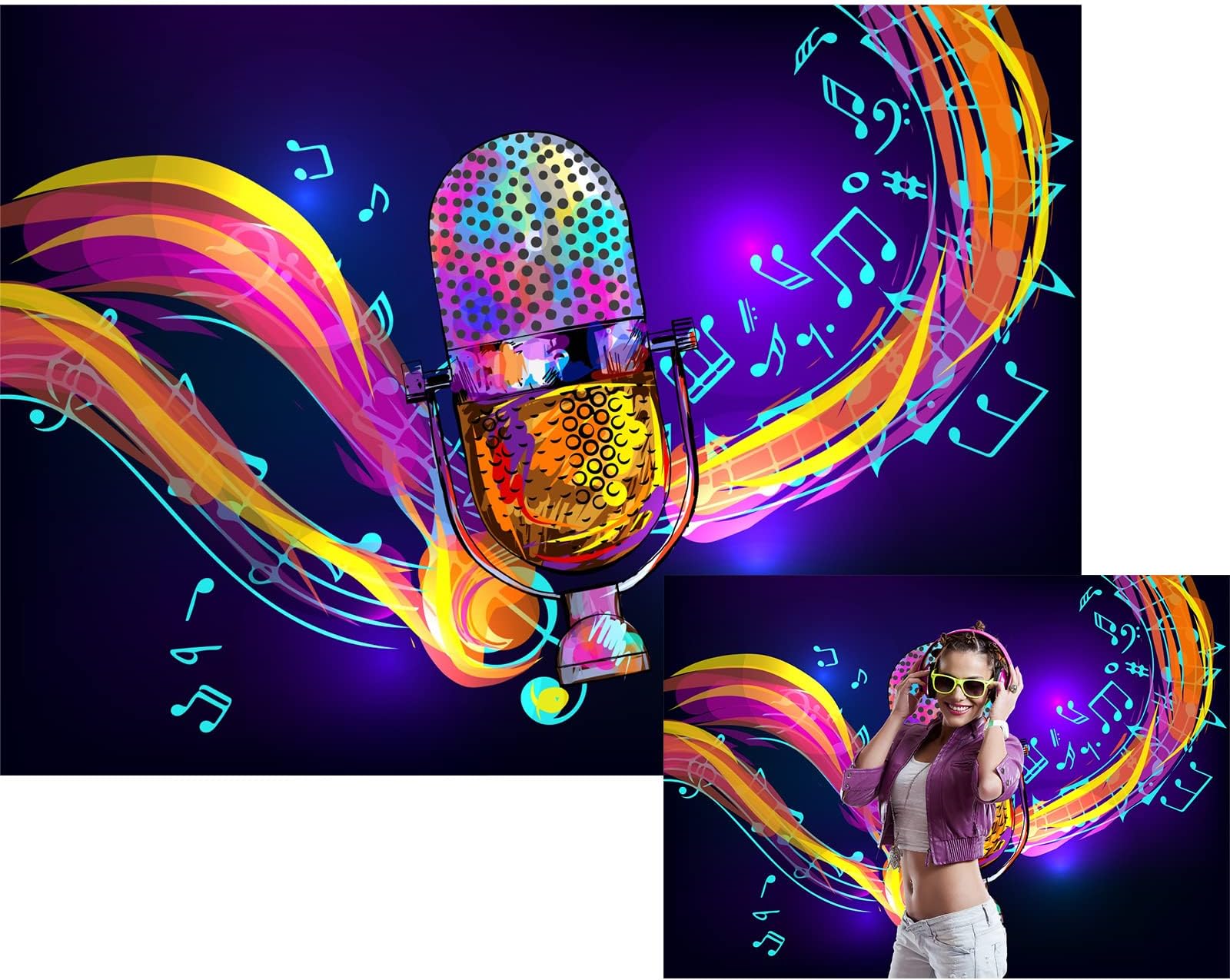 Amazon.com: Loccor Music Backdrop Fabric 7x5ft Rainbow Microphone ...