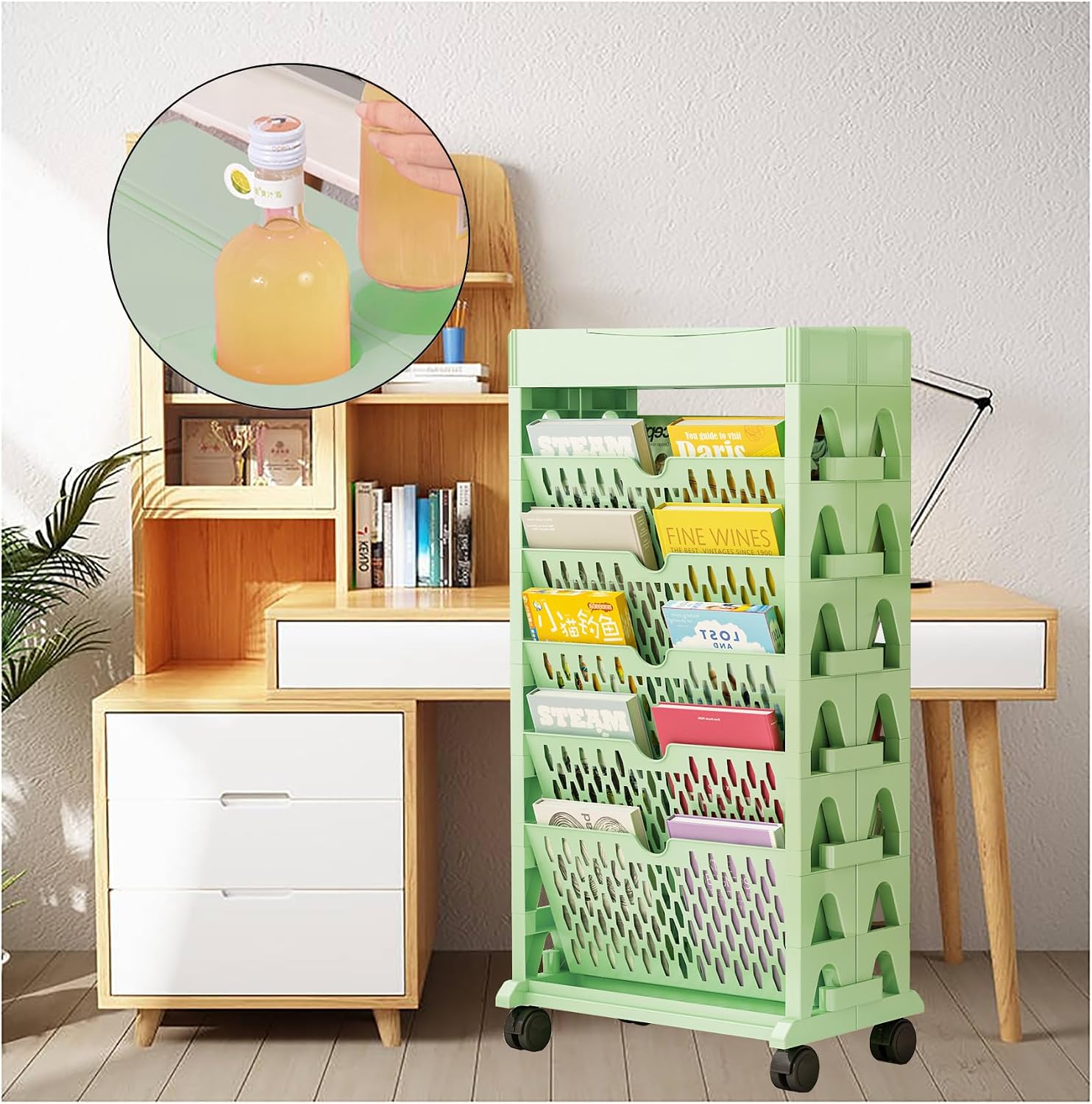 Amazon.com: TUOYIBO Rolling Book Cart Mobile Bookshelf with Wheels ...