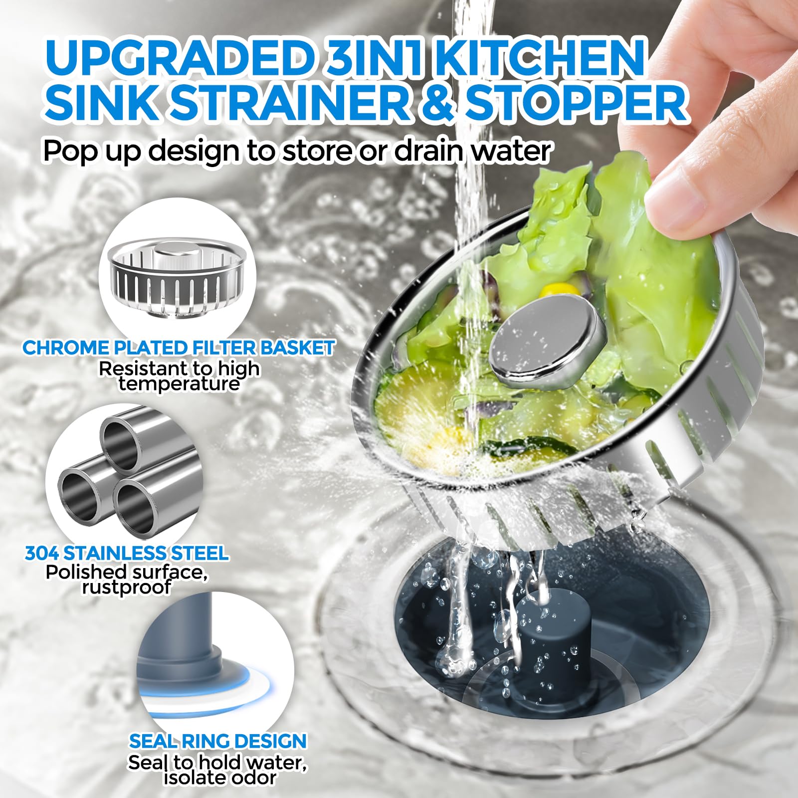 Snapklik.com : Zaa Upgraded 3in1 Kitchen Sink Drain Strainer & Sink ...