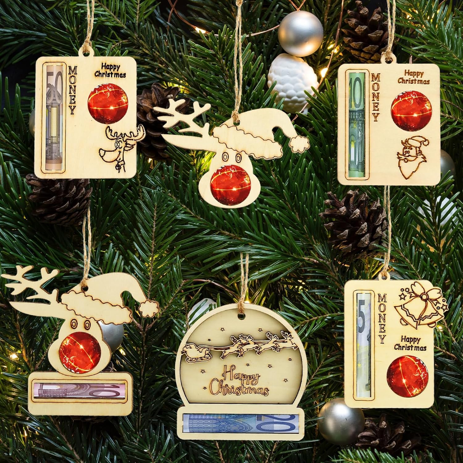 Amazon.com: Christmas Money Cash Gift, Wooden Christmas Tree Hanging ...