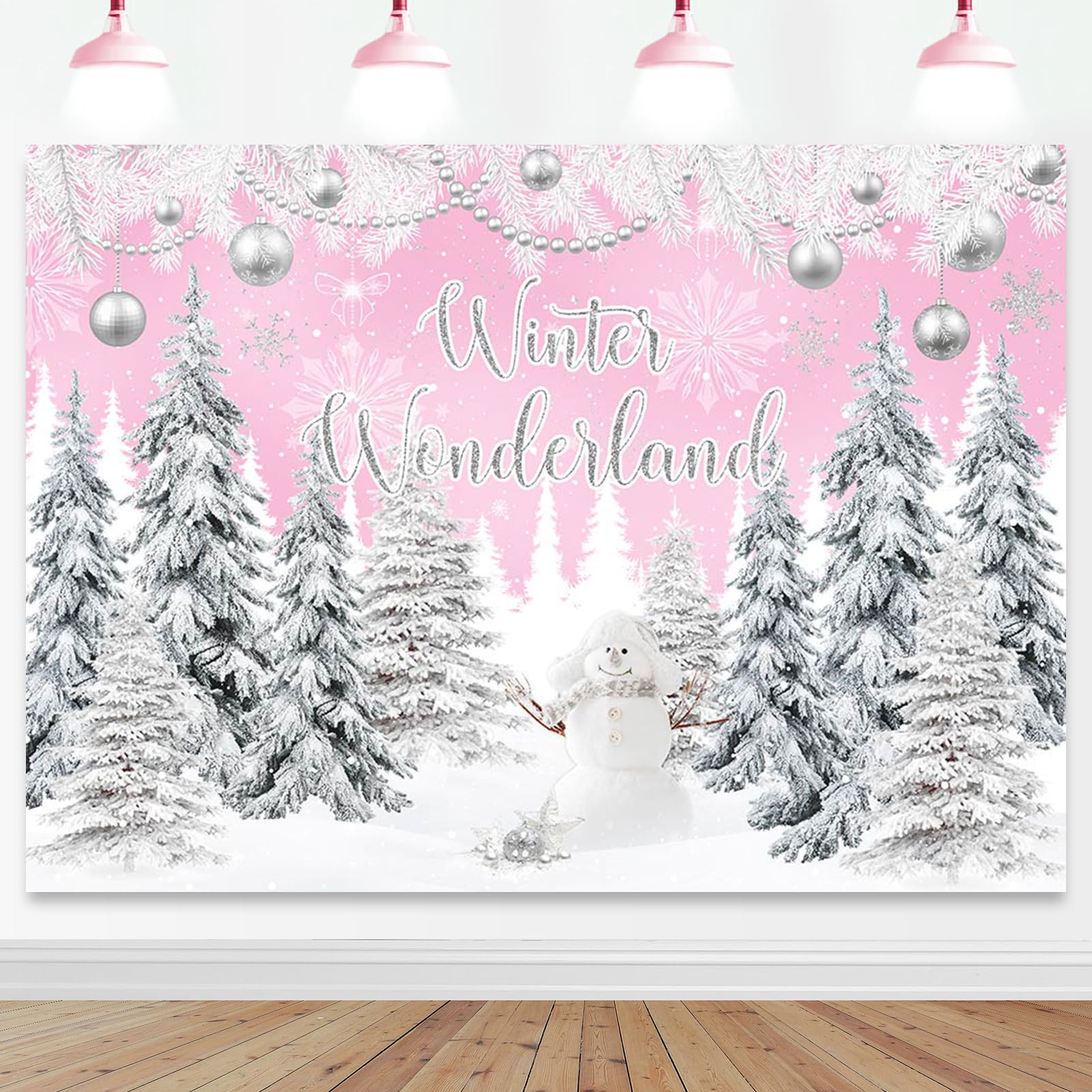Amazon.com : Mocsicka Pink Winter Wonderland Backdrop 7x5ft Pink Silver ...