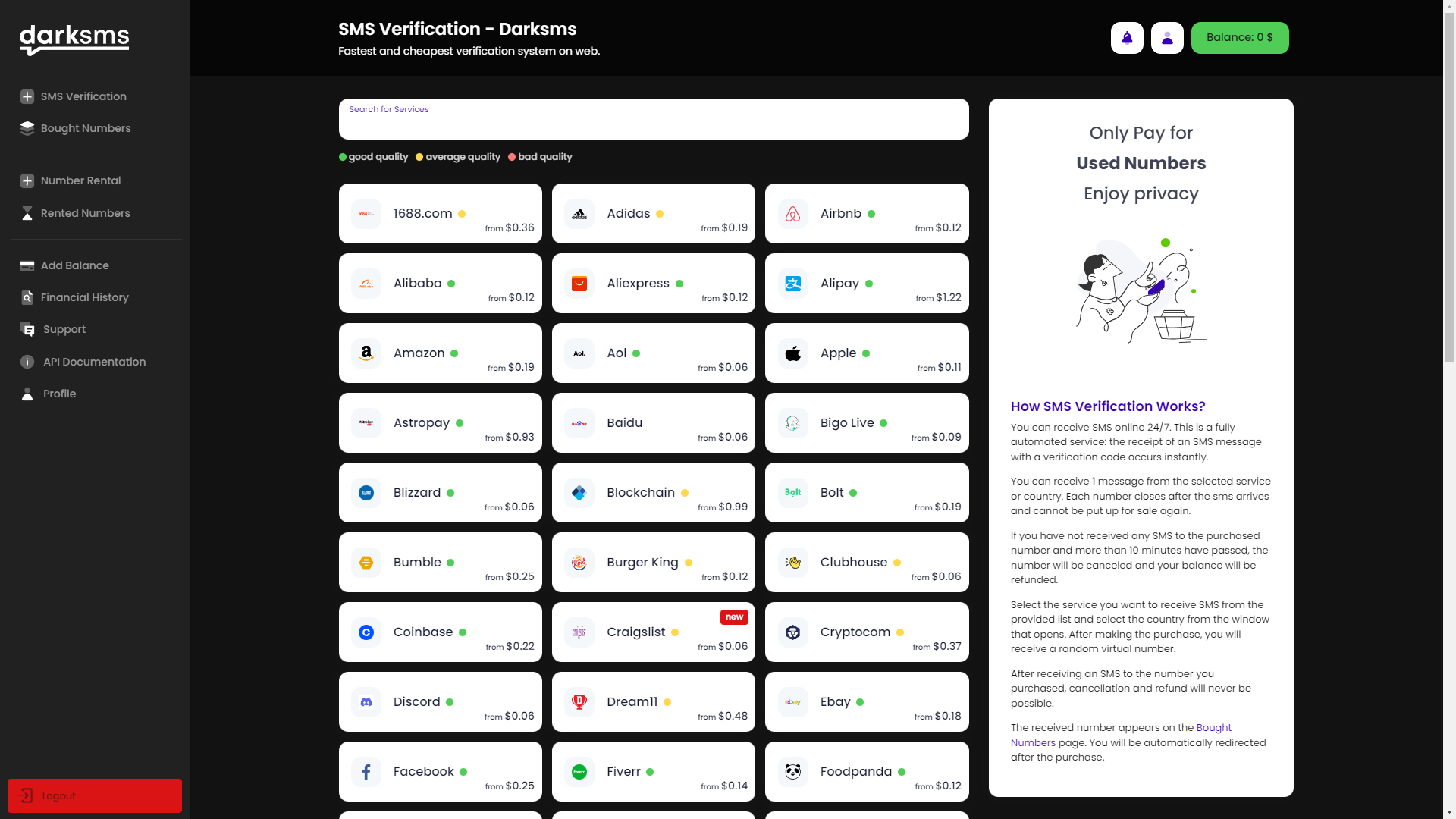 Virtual Number Service, Receive SMS Online - Darksms:Amazon.co.jp:Appstore for Android