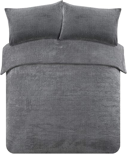 Brentfords Grey Teddy Fleece Single Duvet Set, Grey Single Bed Duvet ...