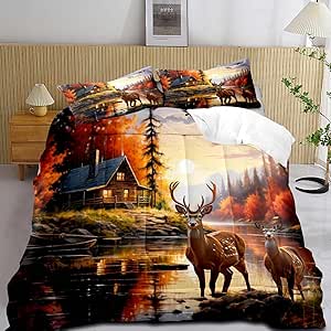 Amazon.com: LUVIVIHOME 2PCS Deer Comforter Set Twin Size, Mallard Duck Elk Moose Lake Mountain ...