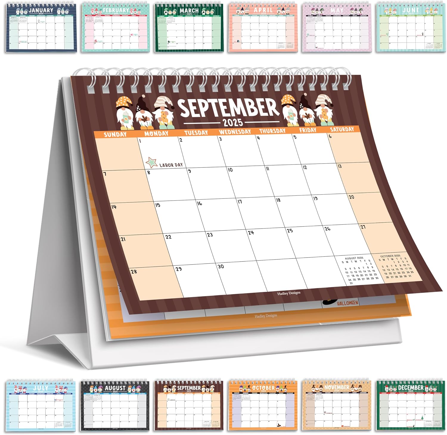 Hadley Designs Small Desk Calendar 2025-2026 Standing Flip – 18-Month ...