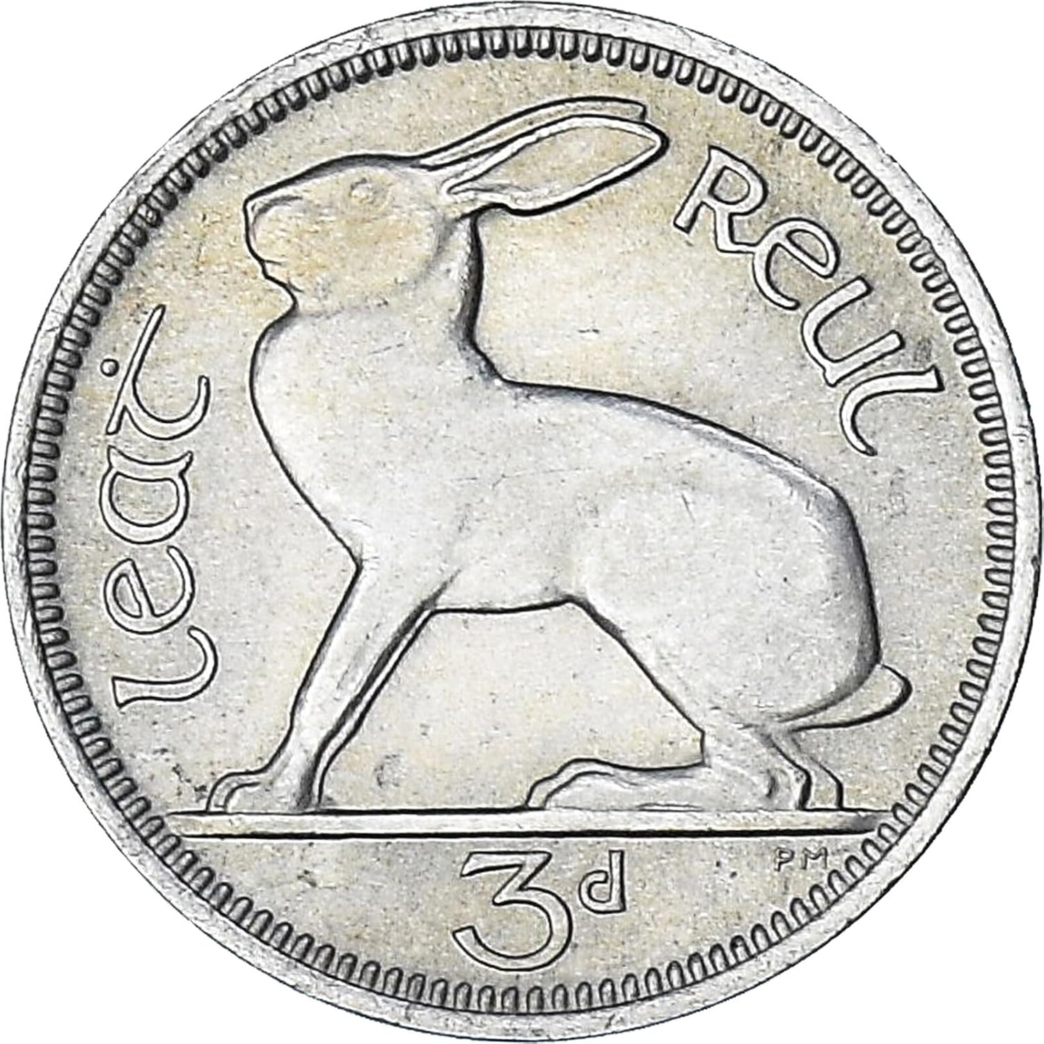 1942-1969 Irish Threepence Coin, "Lucky" Hare Motif. ½ Reul / 3 Pingine ...