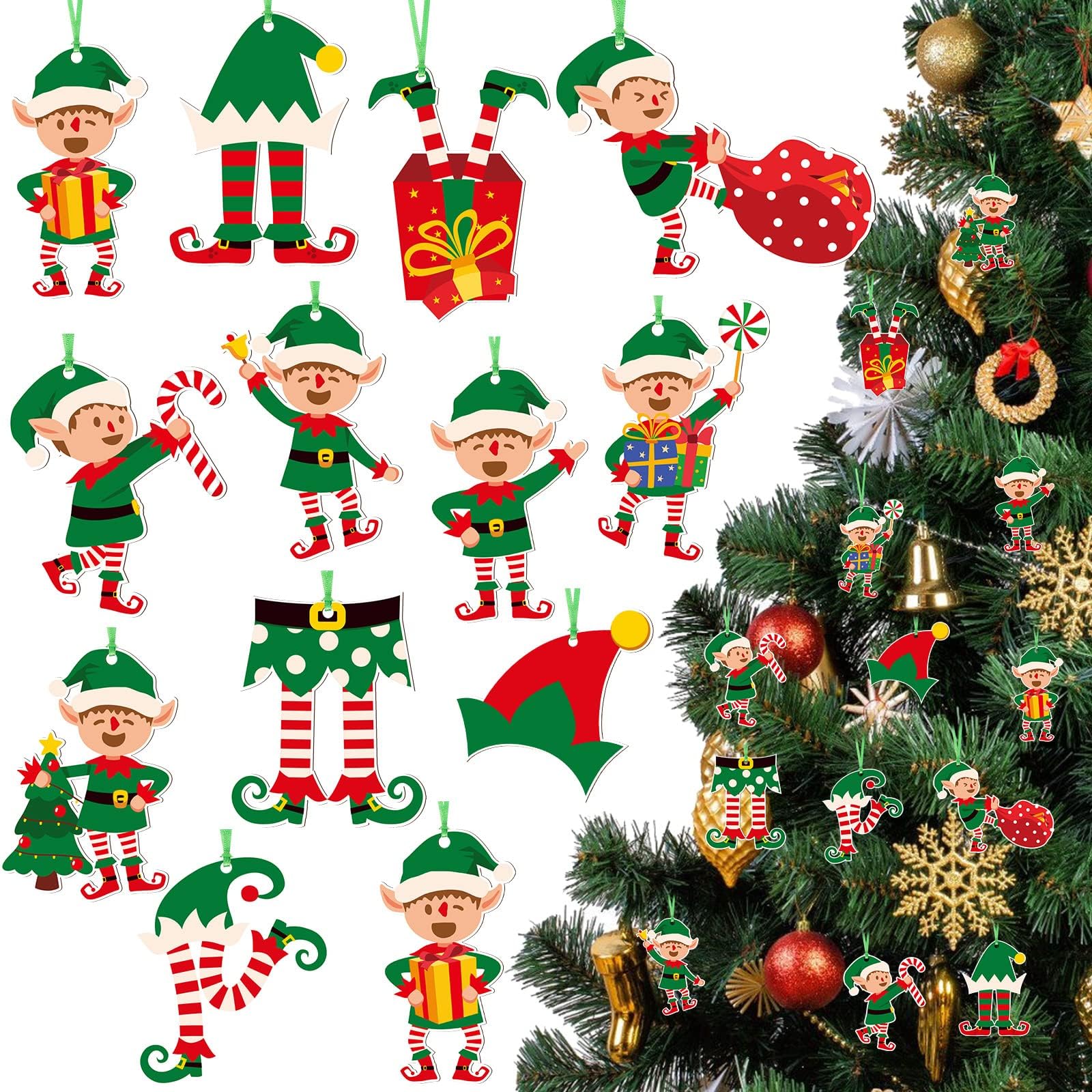 Amazon.com: 20 Pcs Elf Christmas Tree Decoration Ornaments Wood Elves ...